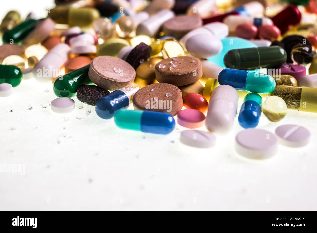 Pharmaceutical different multicolored tablets, capsules, therapy drugs ...