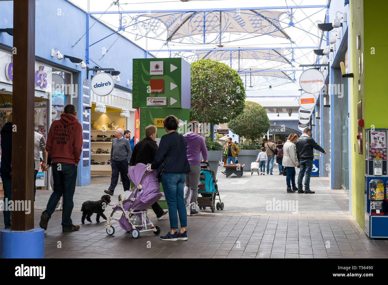 Malaga, Spain - April 07, 2018. shopping people at the Plaza Mayor mall ...