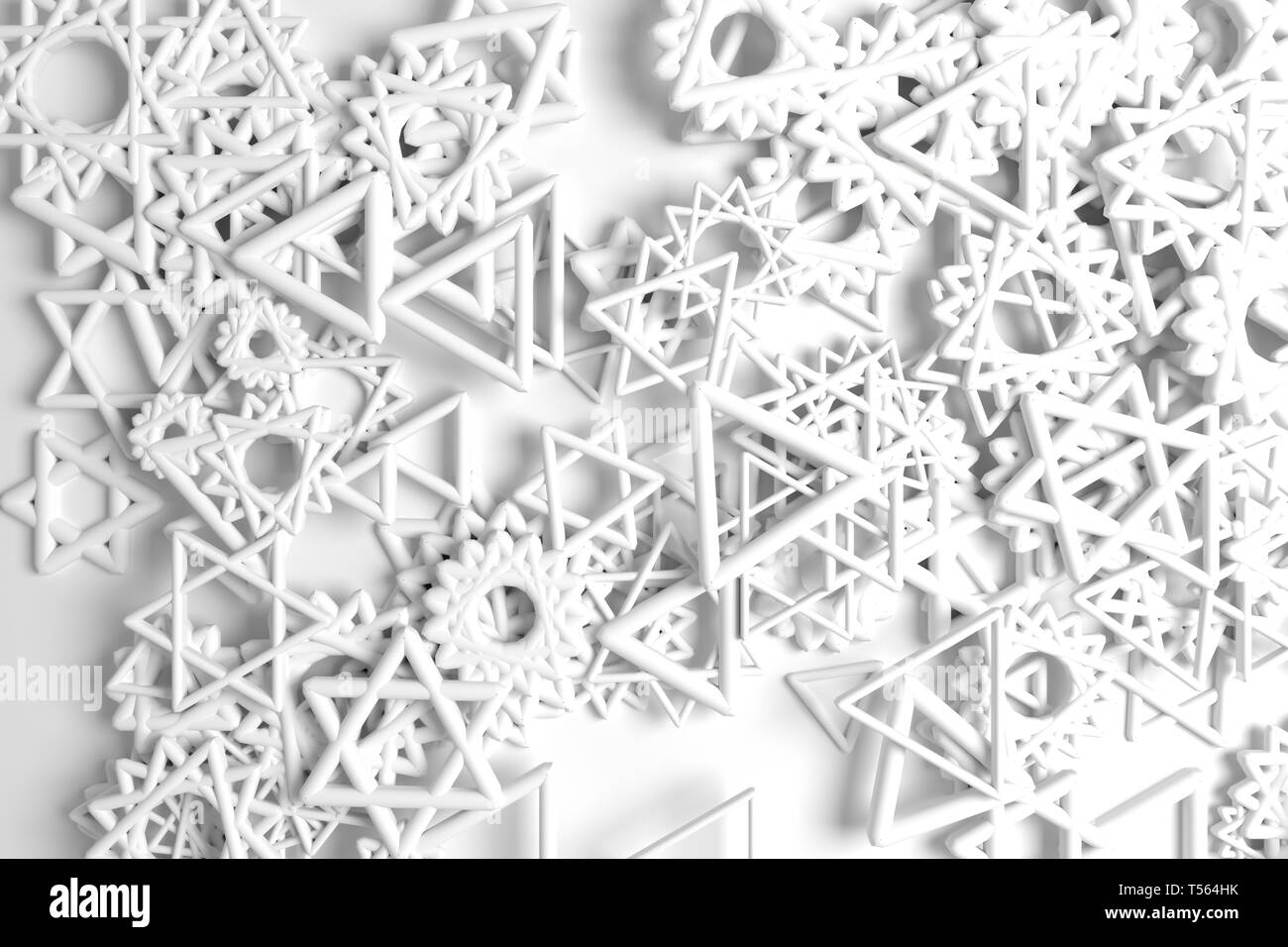 Gray or black and white b&w CGI geometric, bunch of triangle & star ...