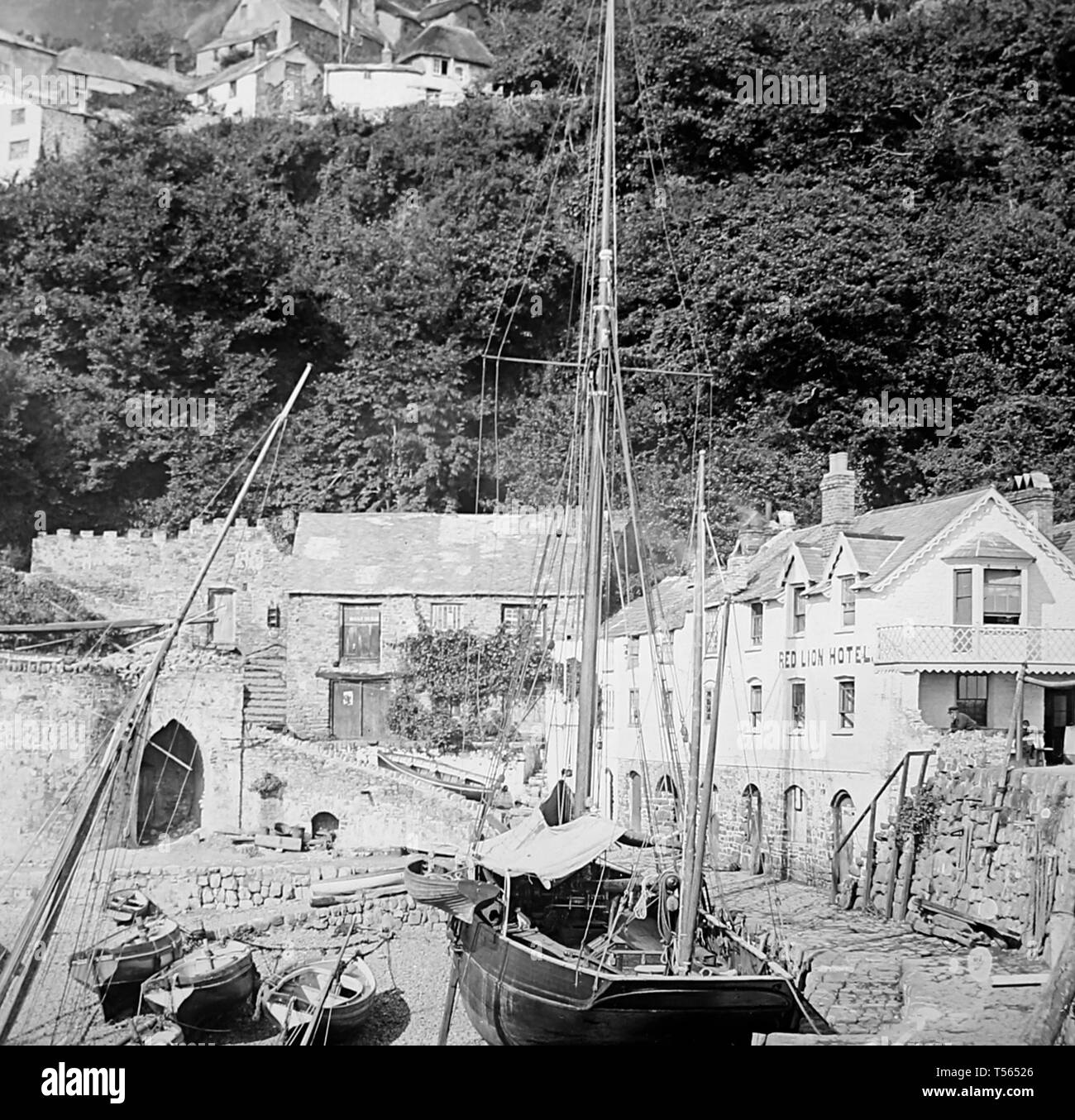 Clovelly Harbour, Devon, Victorian period Stock Photo - Alamy