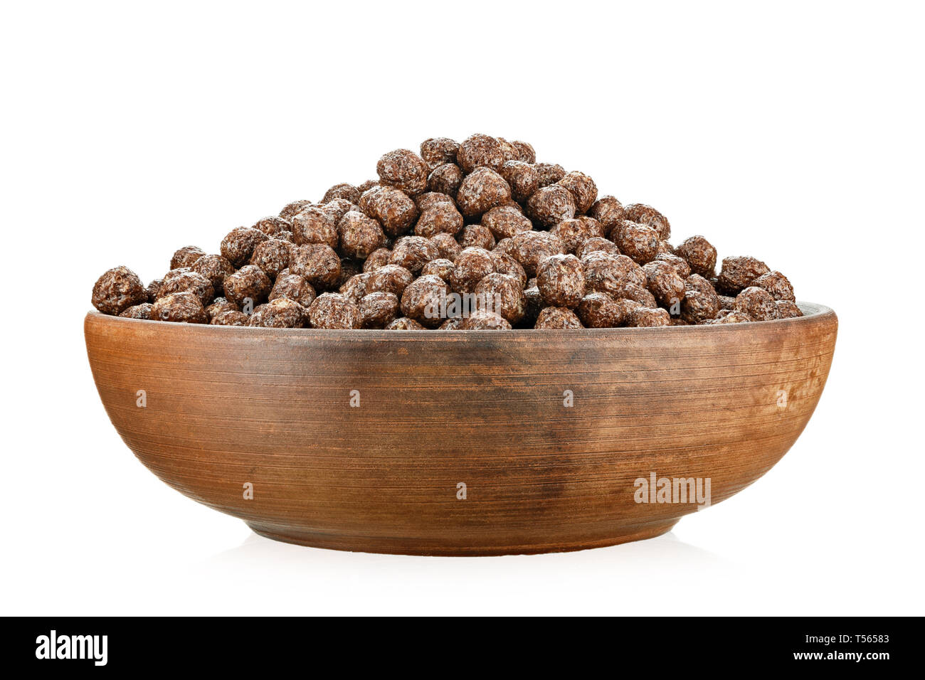 chocolate corn balls breakfast in a plate. isolated on white background ...