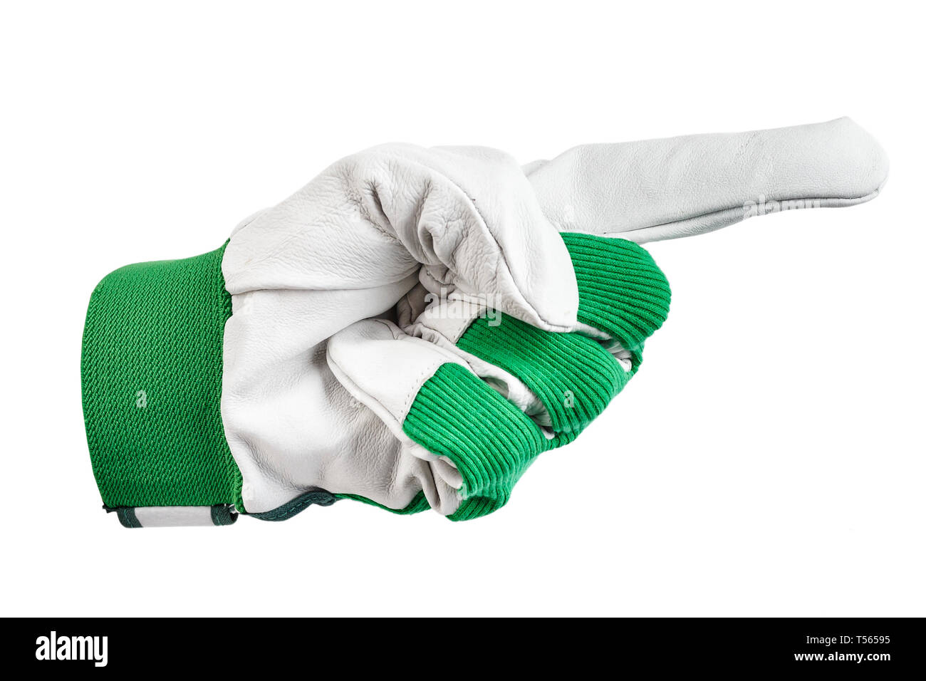 Hand in working glove. Isolated on white background with exposed index ...