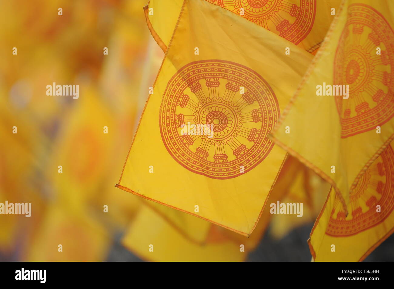 Dharma wheel flags in thailand, Buddhism symbol and signature Stock ...