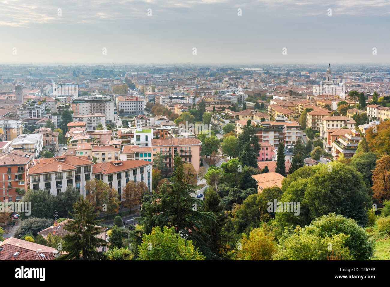 View of Bergamo city from Porta San Giacomo gate at morning. Italy ...