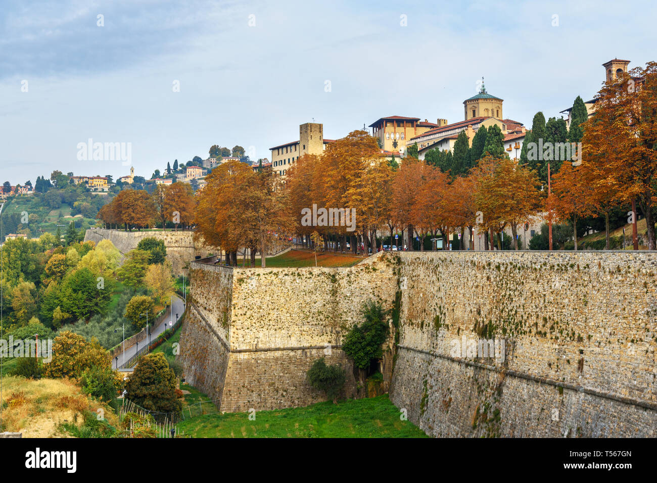 View of Bergamo city with Platform of Santa Grata of Venetian Walls at ...