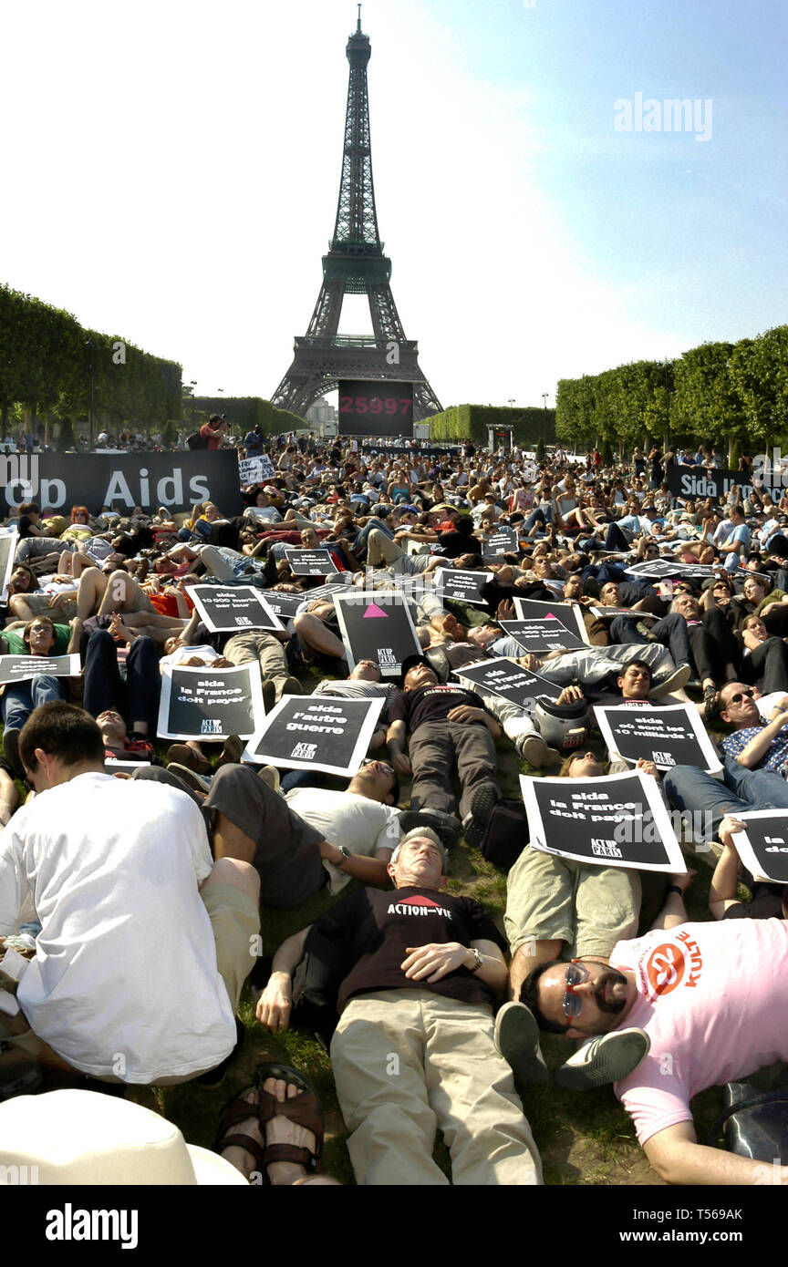 PARIS - AIDS Demonstration on Lawn Champs-de-Mars, Park near Eiffel ...