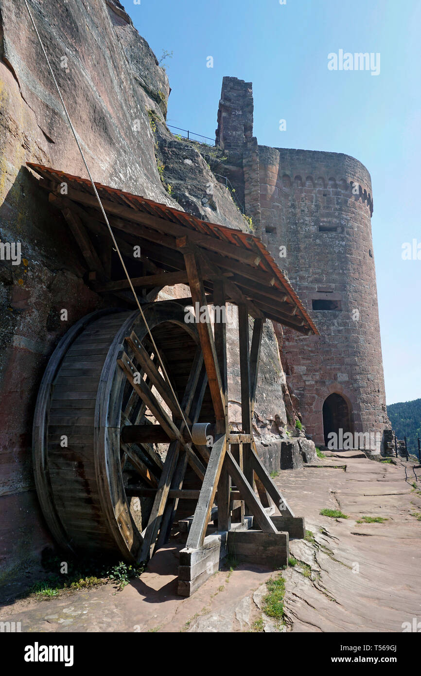 South tower and crane wheel of rock castle Altdahn, a medieval fortress ...