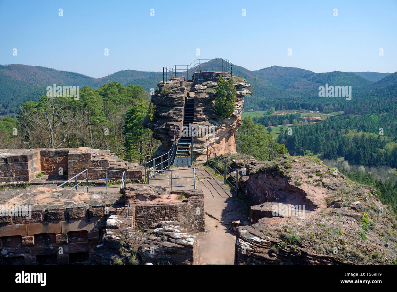 Ruins of rock castle Altdahn, a medieval fortress at village Dahn ...