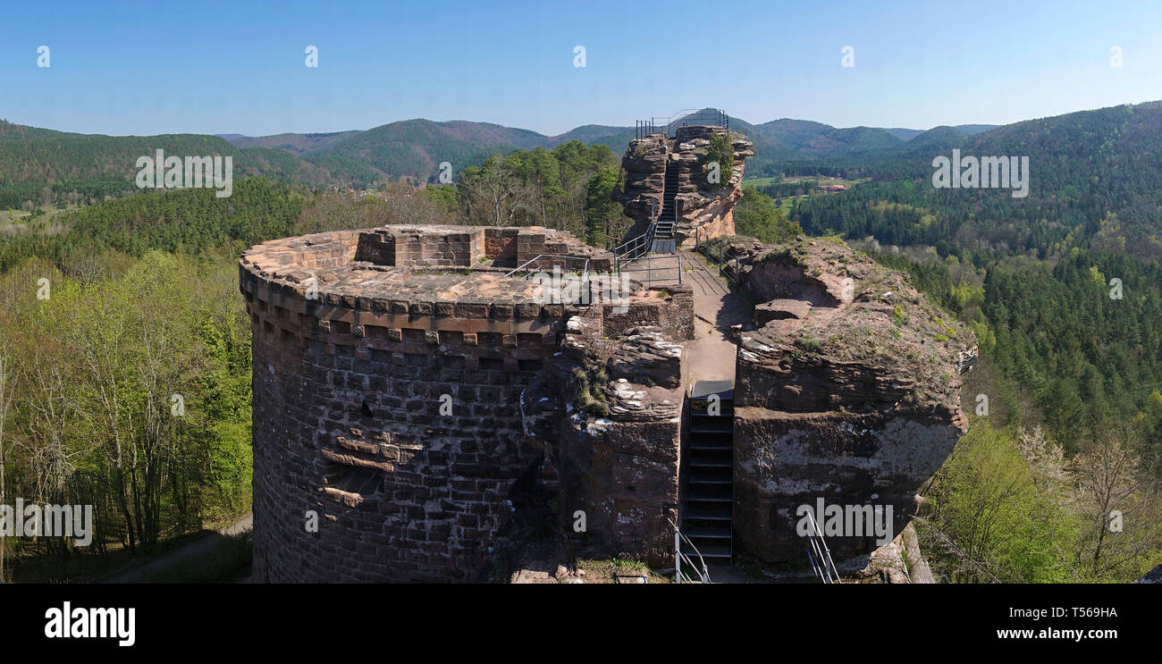 Ruins of rock castle Altdahn, a medieval fortress at village Dahn ...