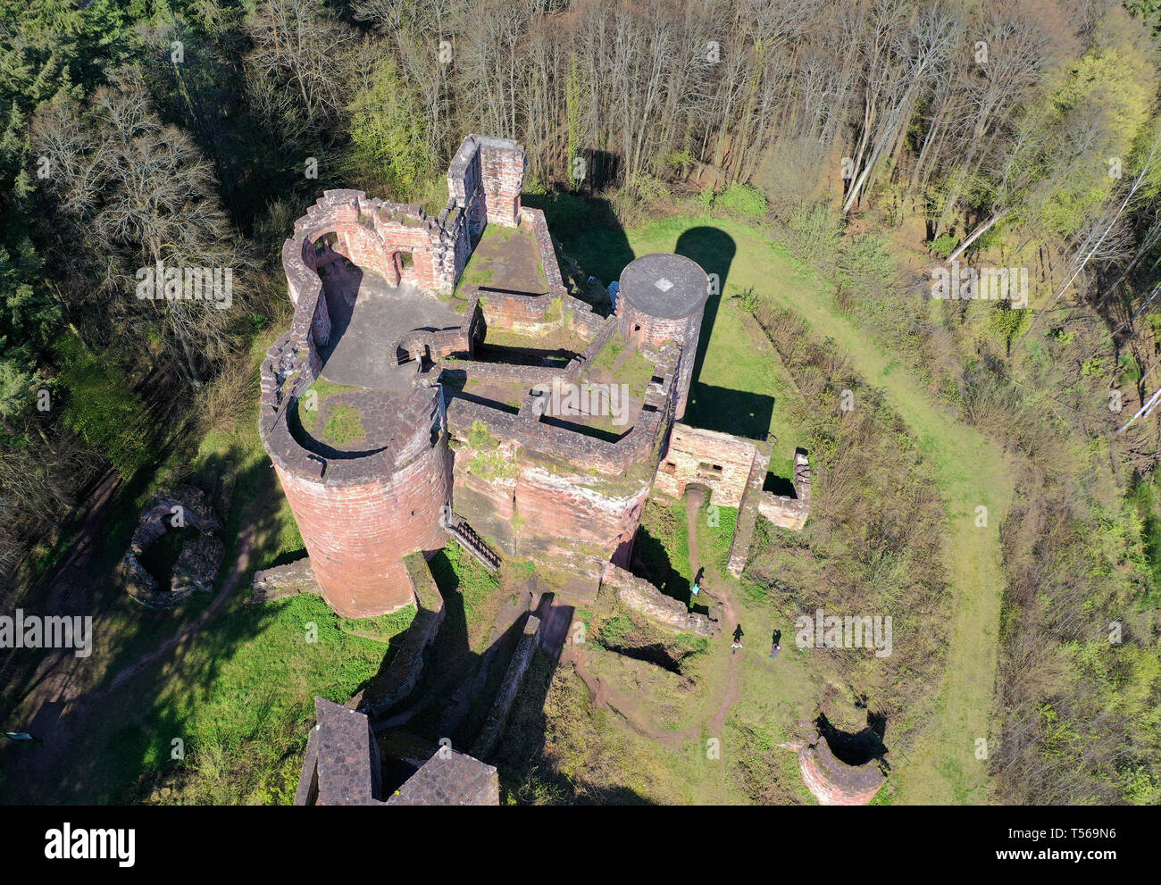 Aerial view of Neudahn castle, medieval fortress at village Dahn ...