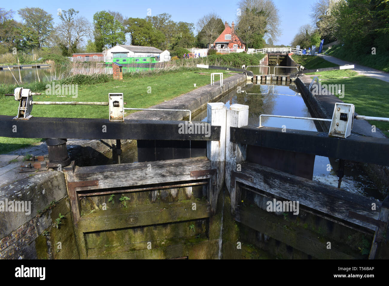 Flight of locks on the kennet and Avon canal at Caen Hill, Devizes ...