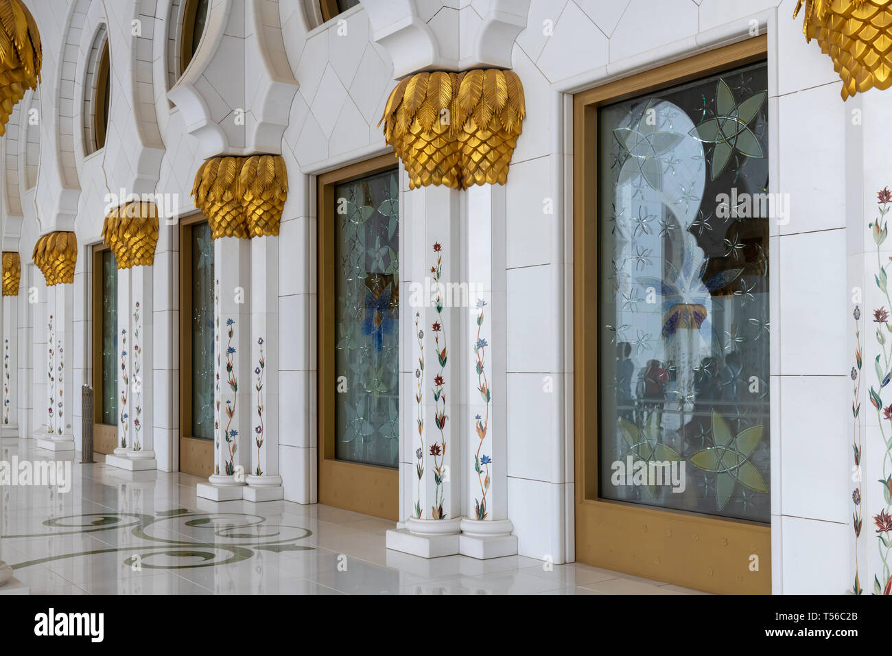 Abu Dhabi, UAE - March 31. 2019. Colonnade with a floral ornament of ...
