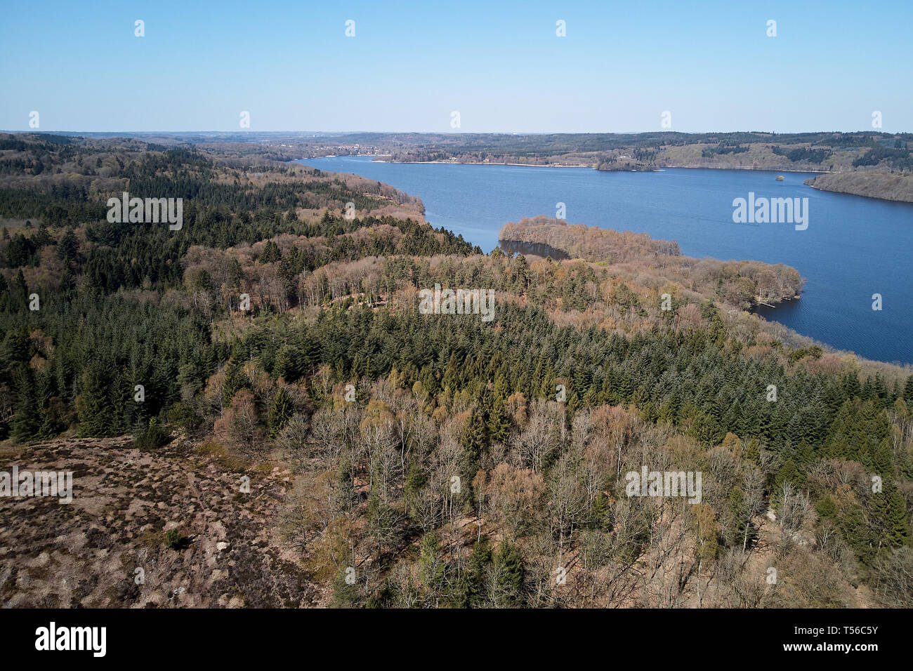 Aerial view of The Mountain of Heaven located between Ry and Silkeborg ...