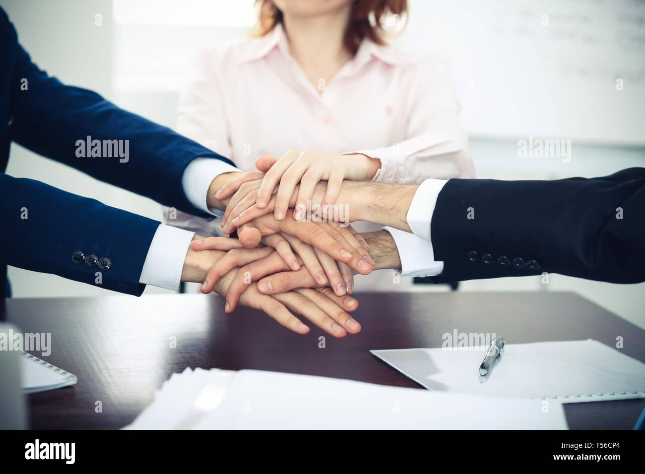 Business People Group Joining Hands Teamwork Or Meeting Concepts Stock