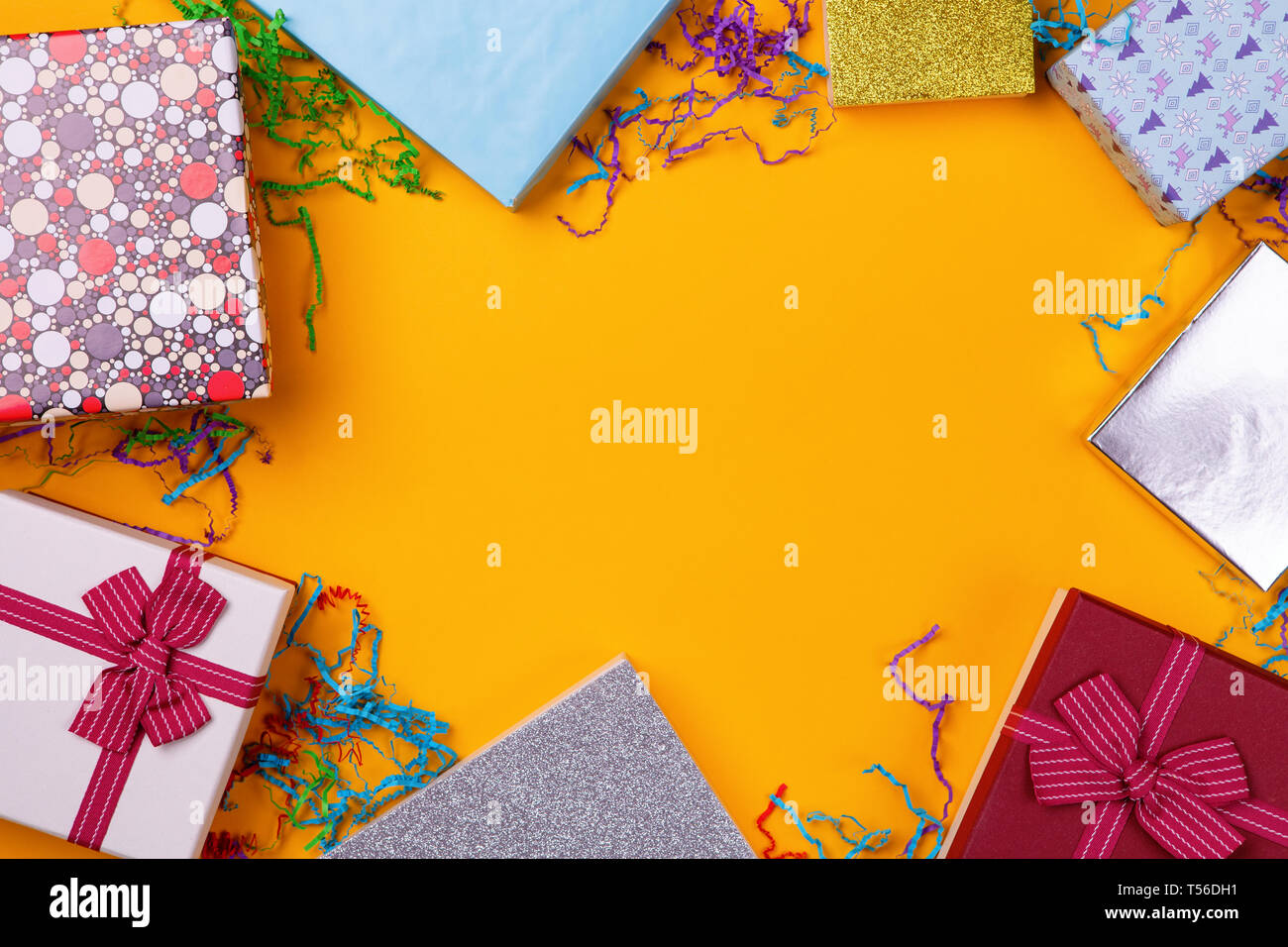 Top view of various gift boxes Stock Photo - Alamy