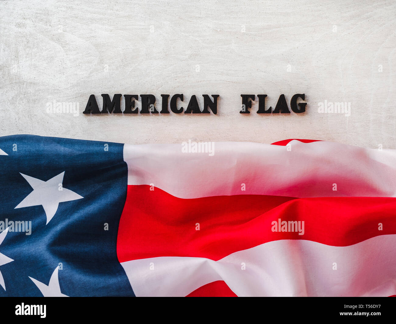 Happy American Flag day. Wooden letters with a congratulatory ...