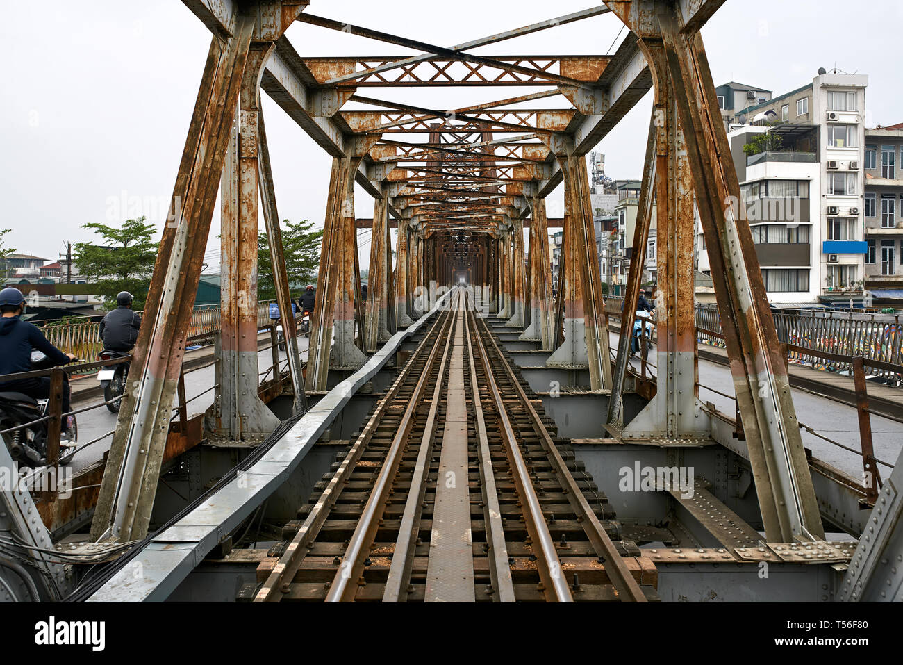 Old railroad bridge with rusty metal constructions Stock Photo - Alamy
