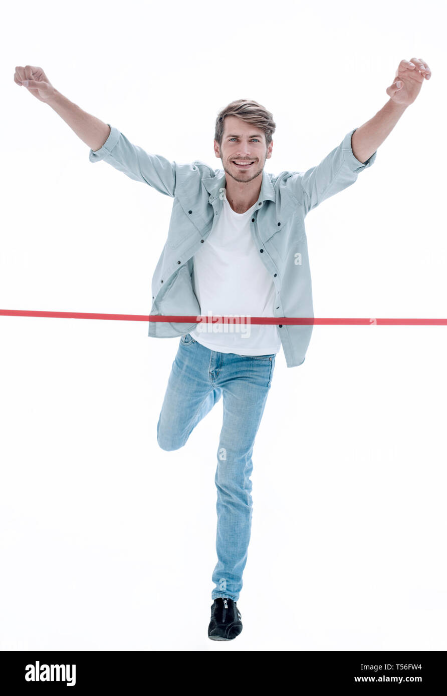 Concept of successful businessman in a finishing line Stock Photo - Alamy
