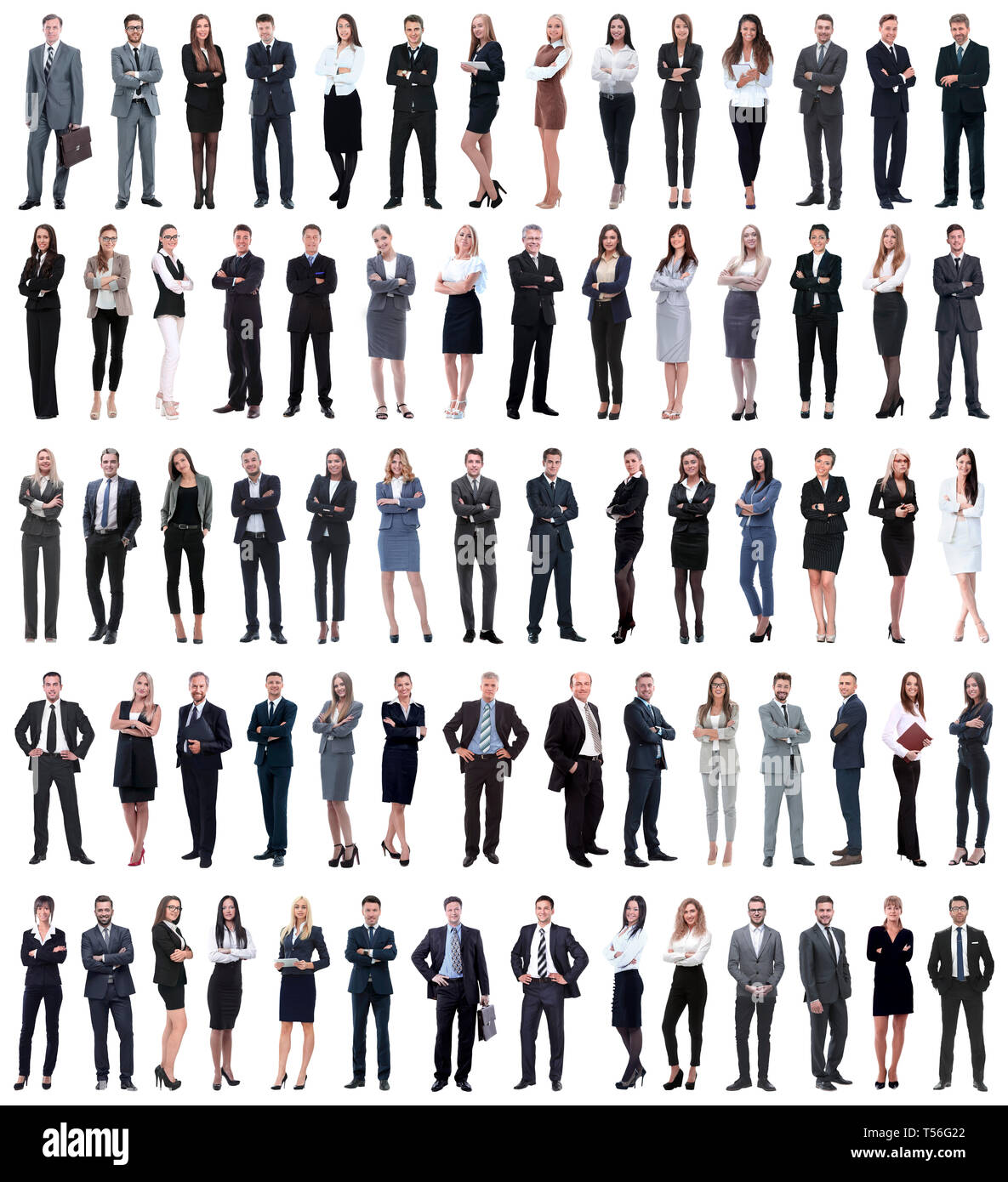 collage of young business people standing in a row. isolated on white ...