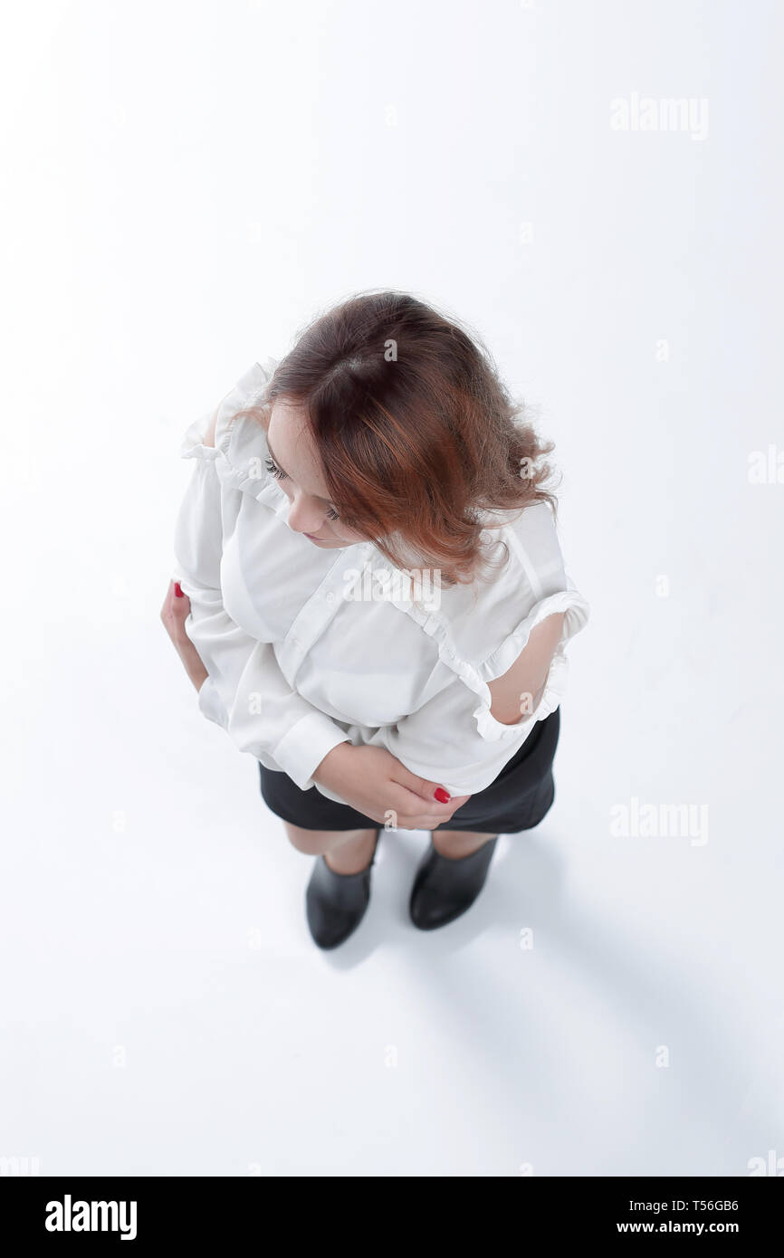 The portrait of a beautiful brunette woman,top view Stock Photo - Alamy