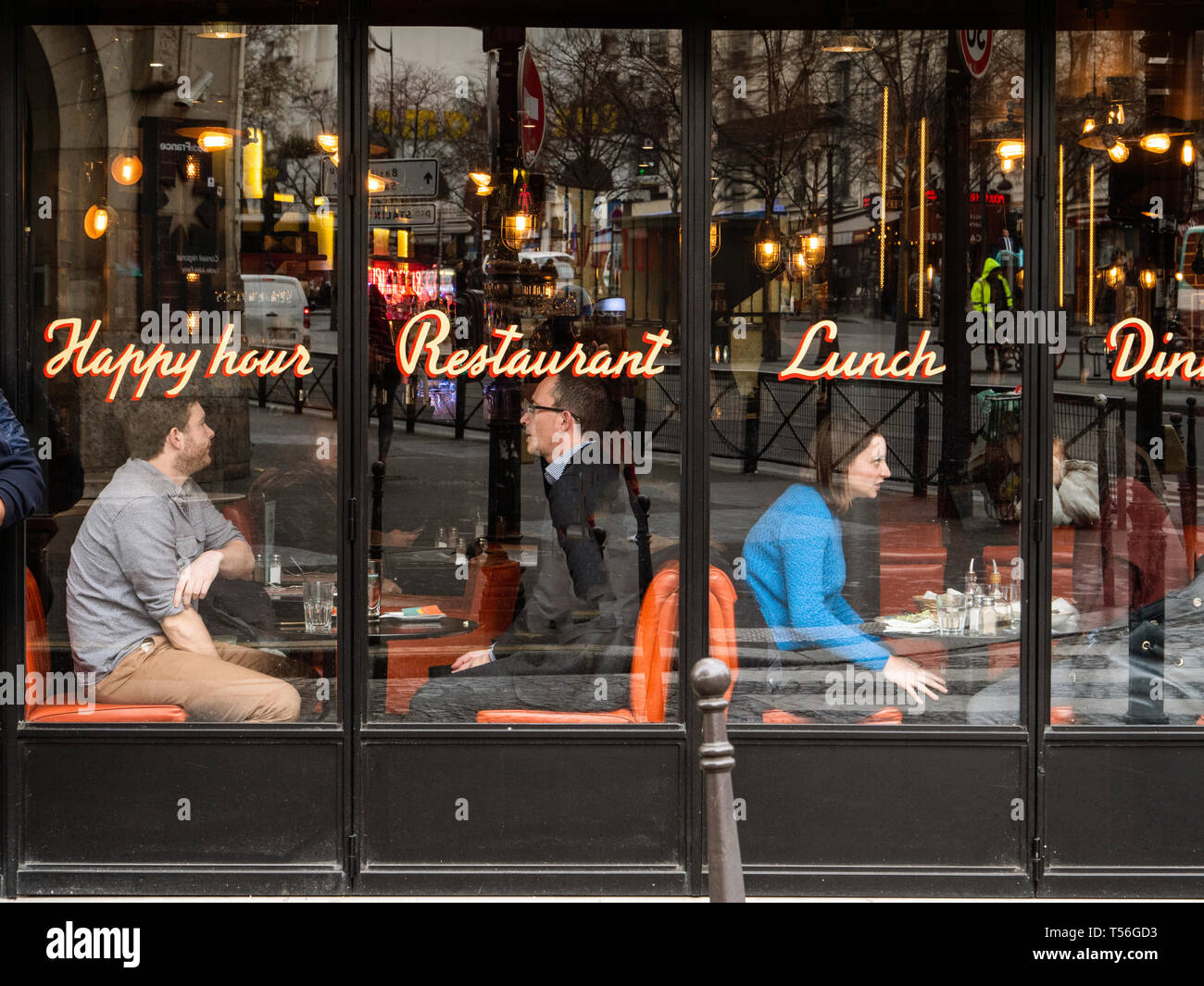 Paris, France - Jan 30, 2018: Parisian Scenewith people seen sitting ...