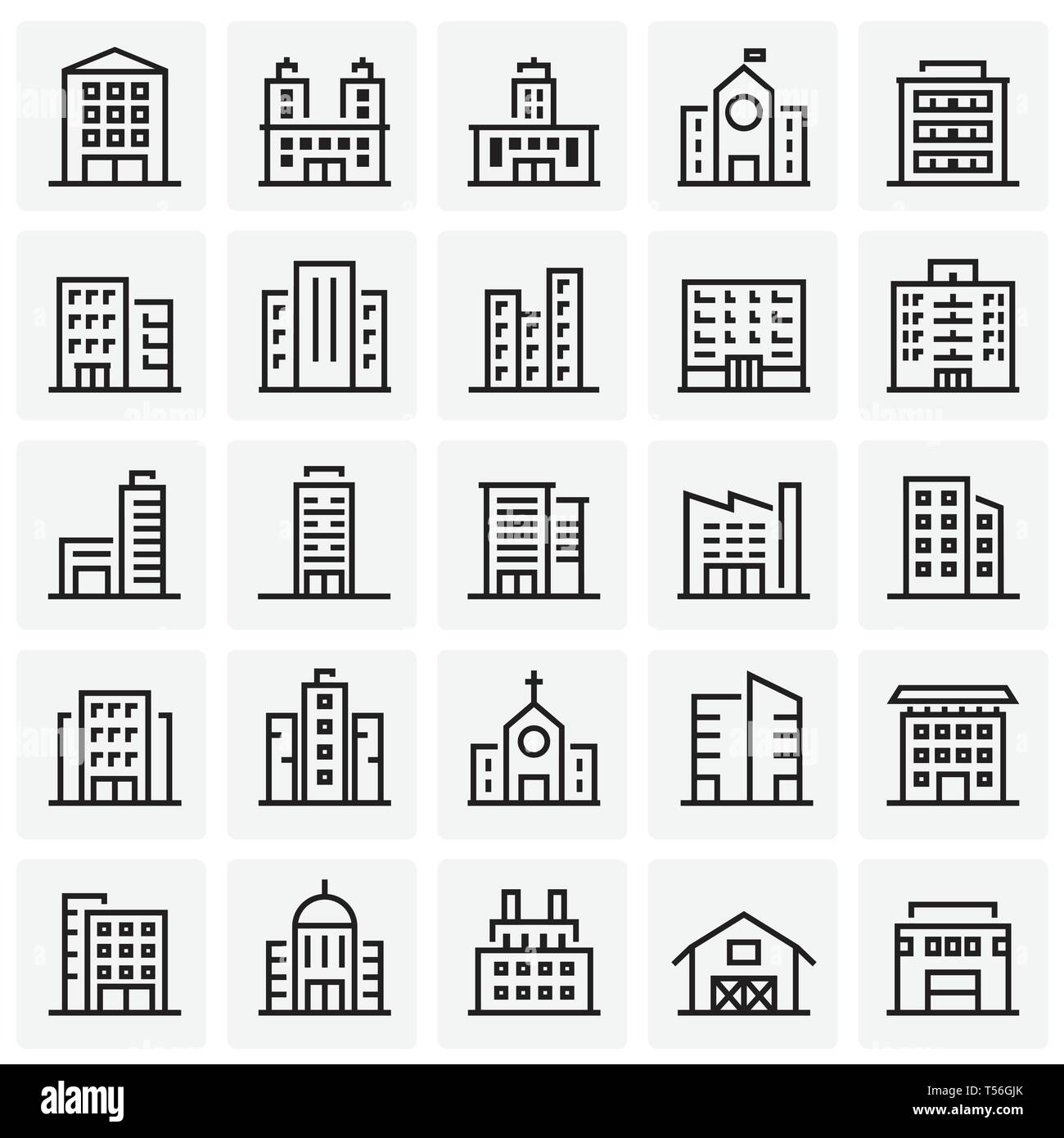 Building line icons set on squares background for graphic and web ...