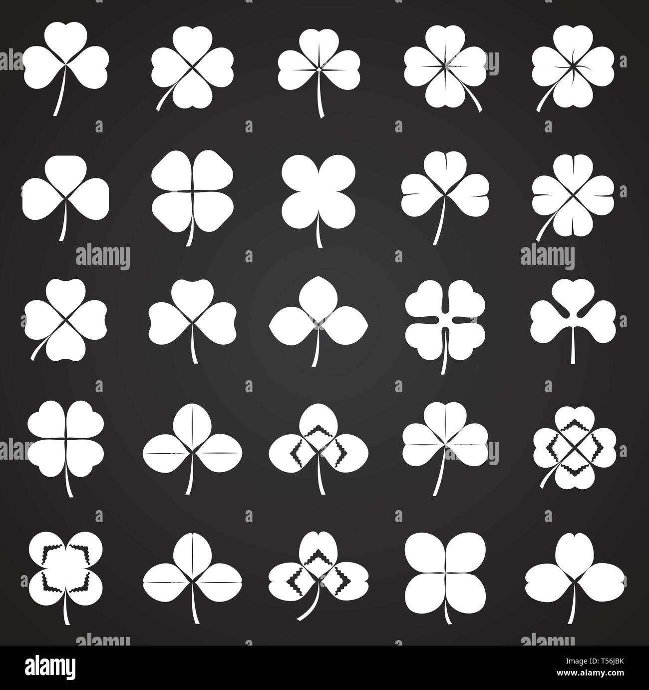 Clover icons set on black background for graphic and web design. Simple ...