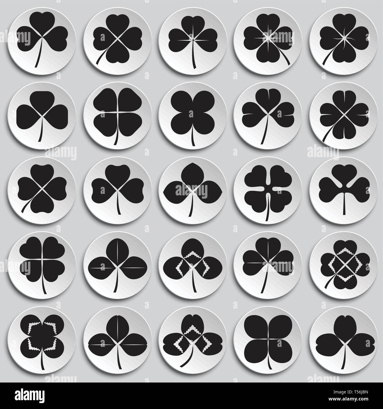 Clover icons set on plates background for graphic and web design ...