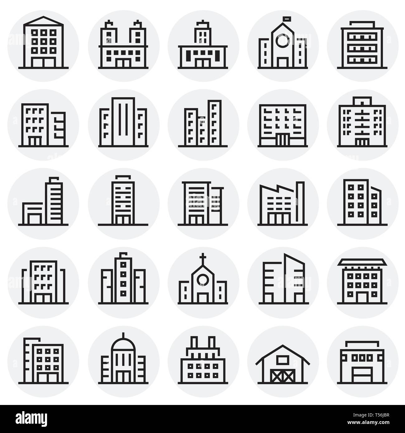 Building line icons set on circles background for graphic and web ...