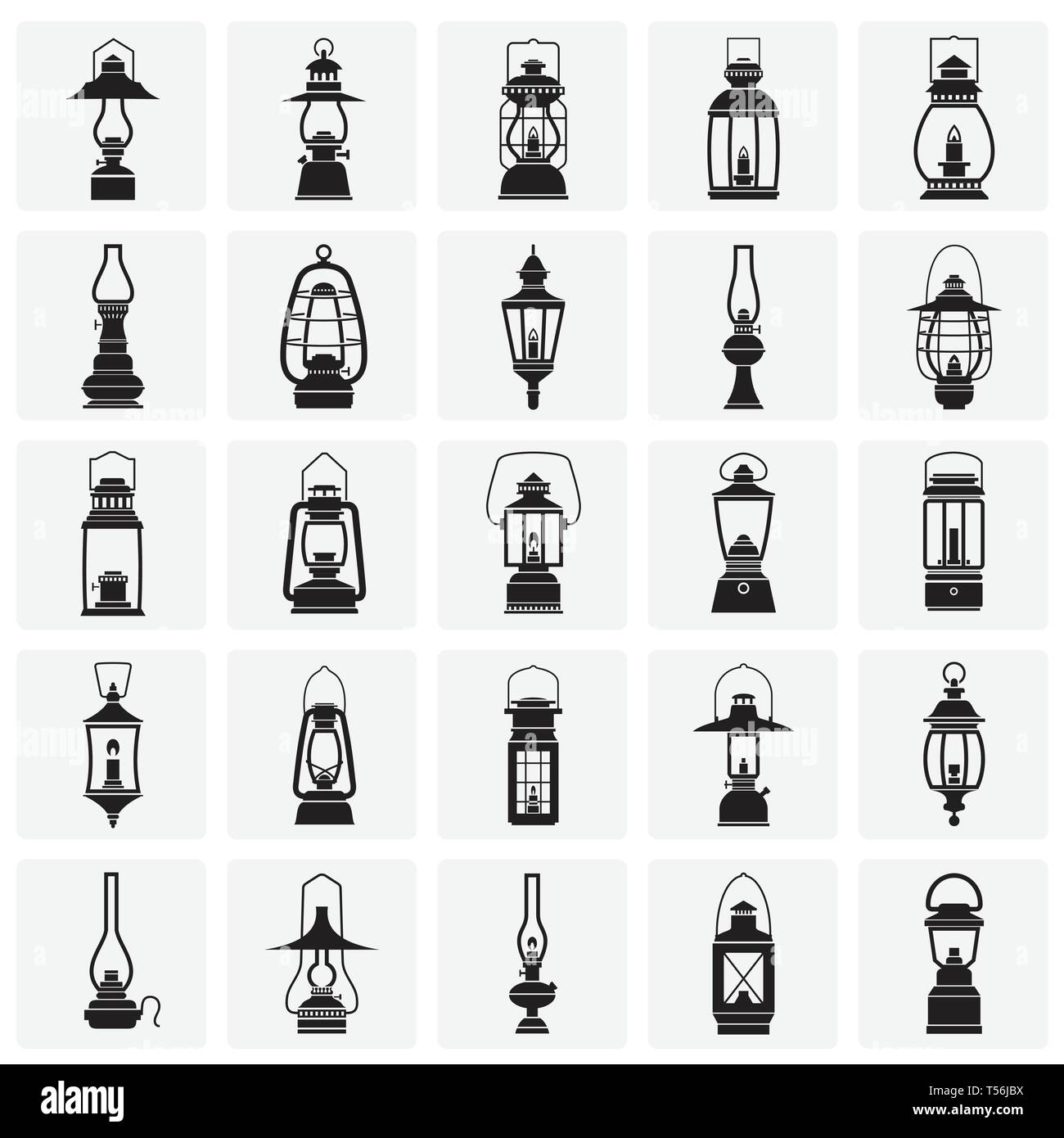 Lantern icons set on squares background for graphic and web design ...