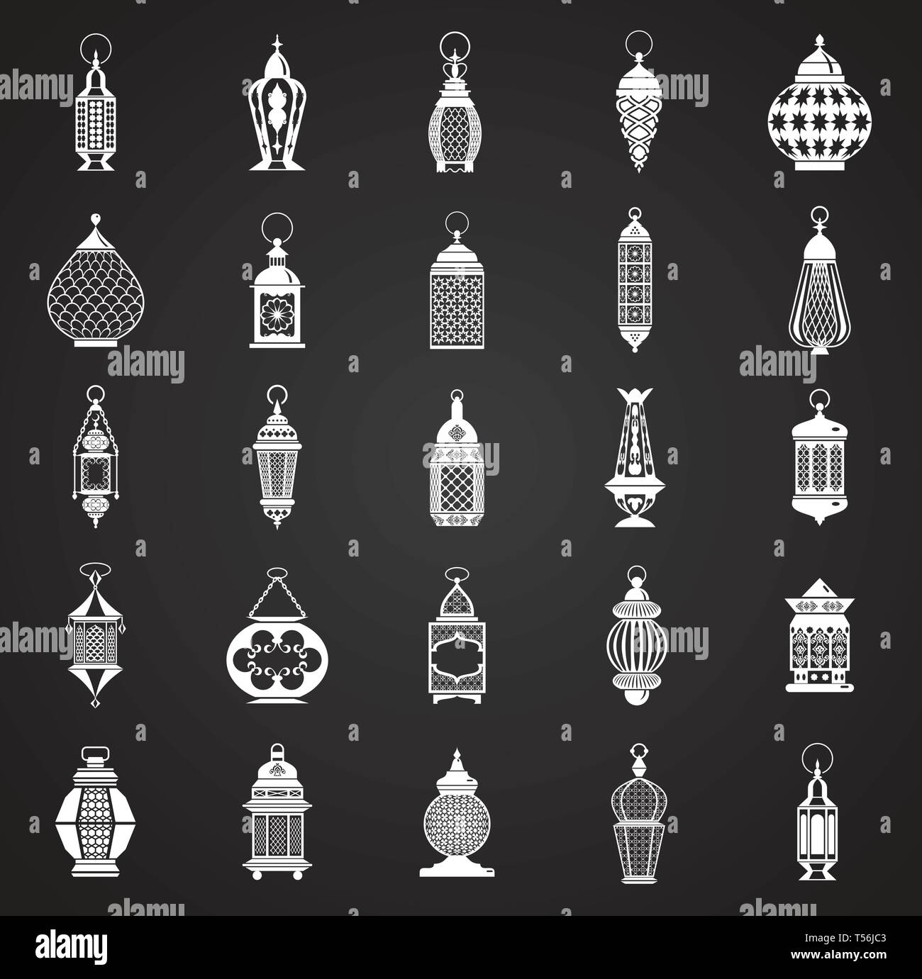 Lantern icons set on black background for graphic and web design ...