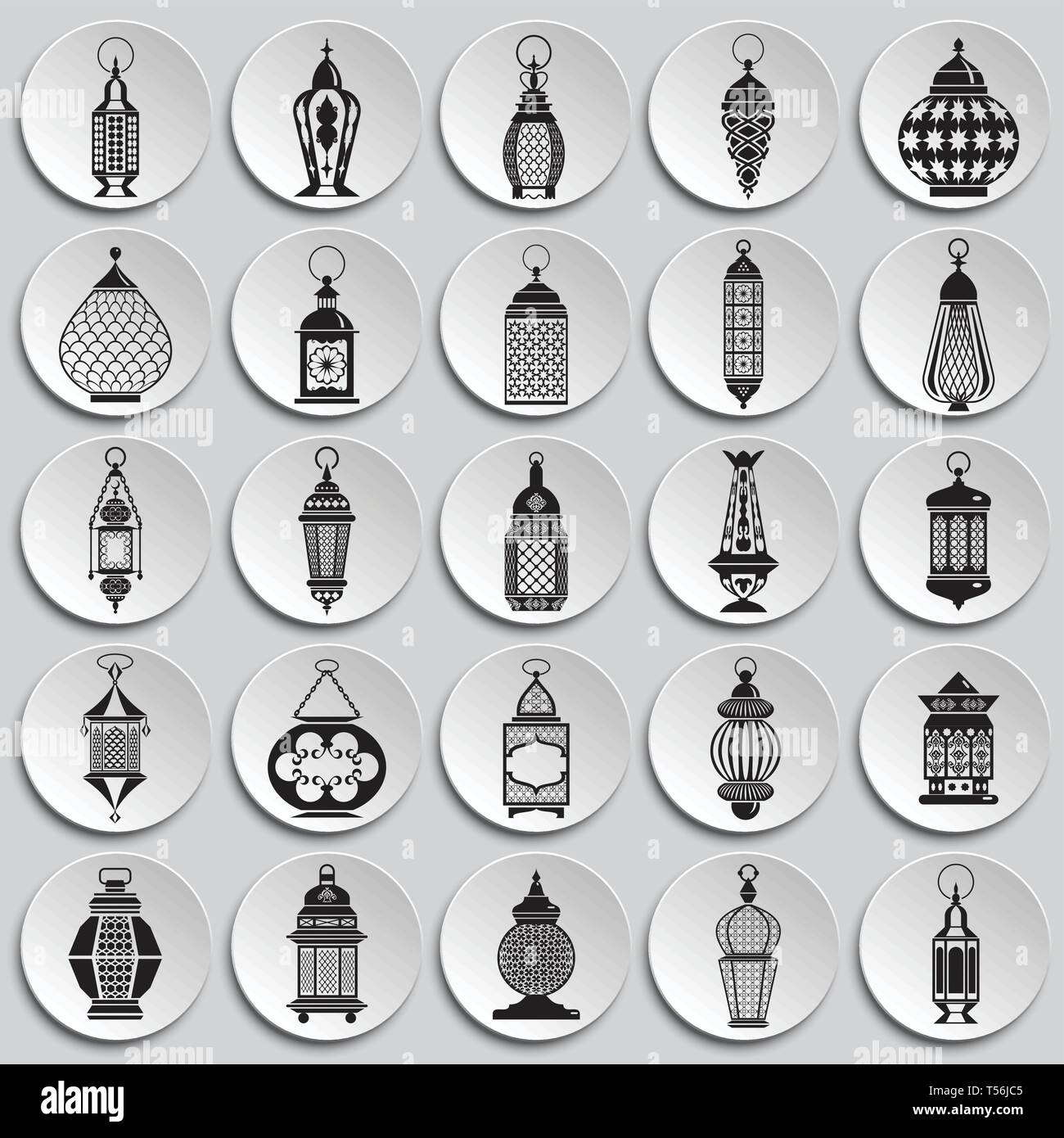 Lantern icons set on plates background for graphic and web design ...