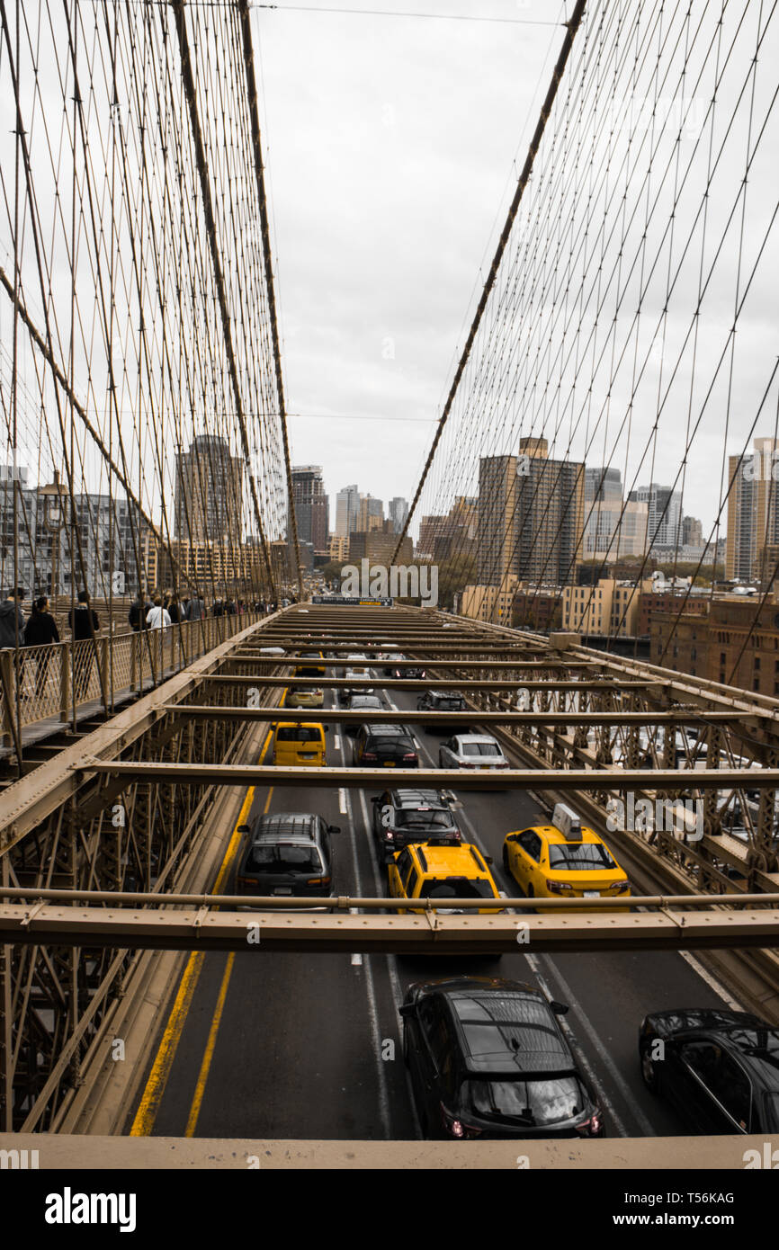 Brooklyn Bridge Driving Surface Cars On The Brooklyn Bridge In New