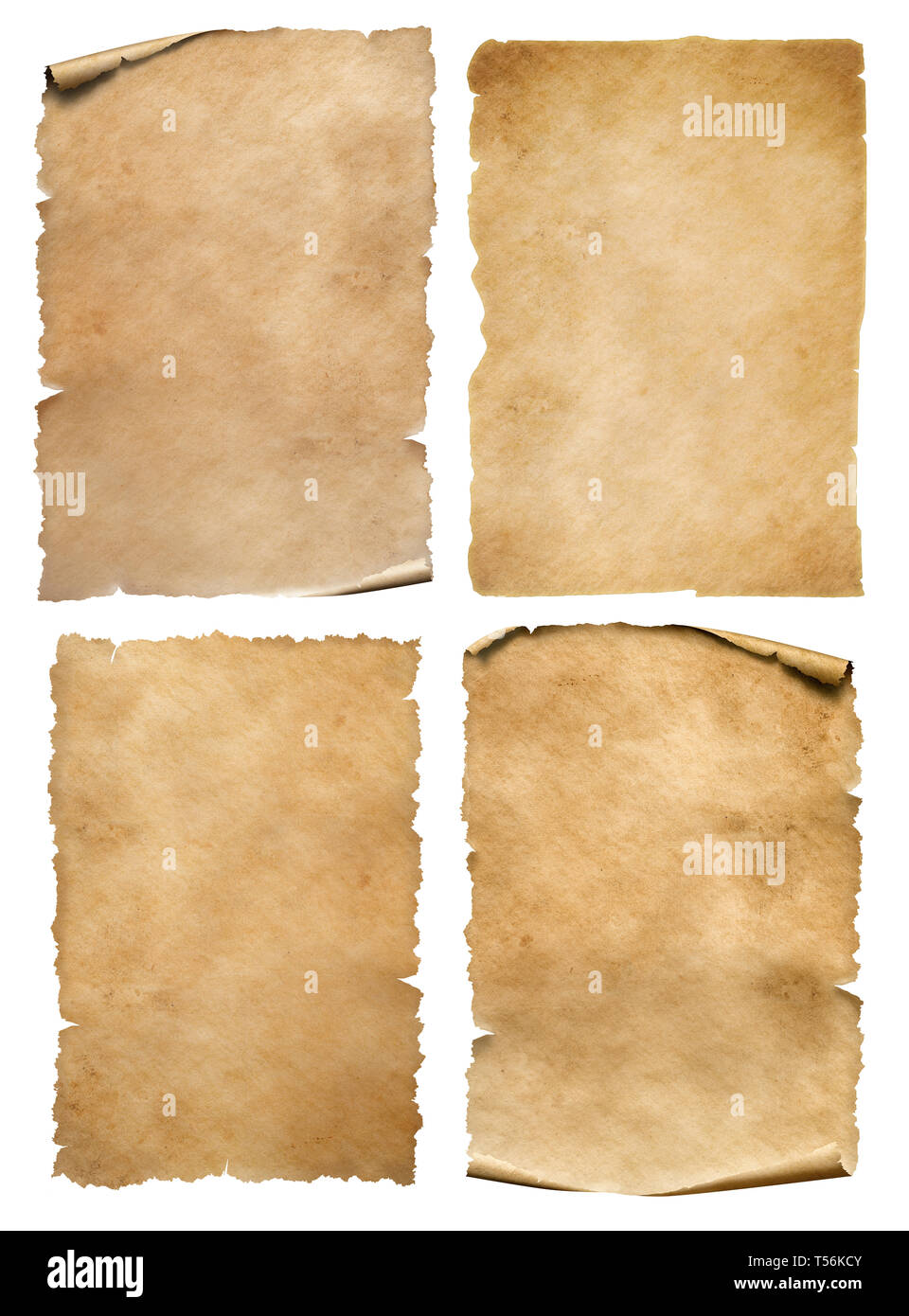 Vertical old parchment sheets set isolated on white Stock Photo - Alamy