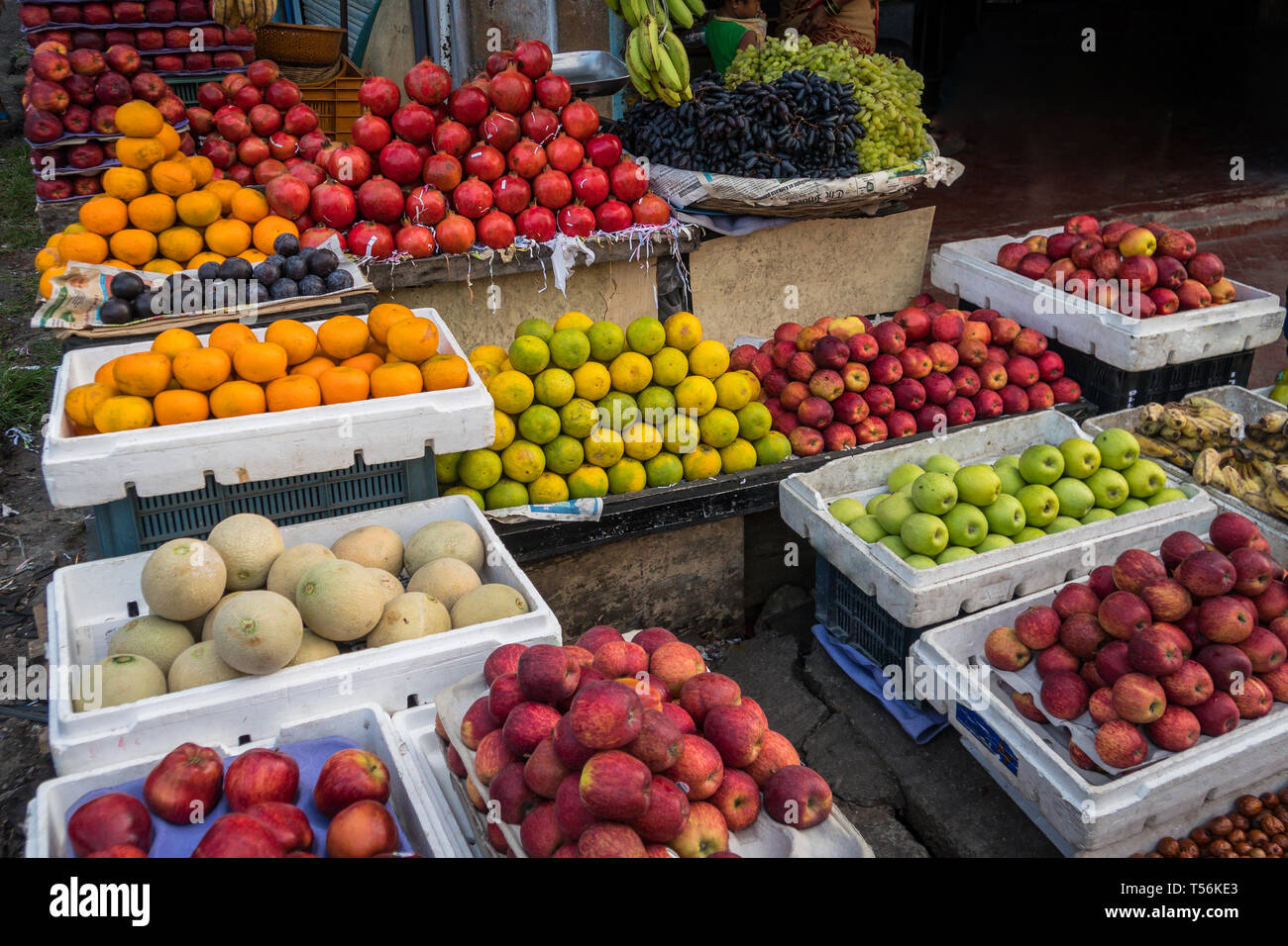 Market in south east asia. Traditional street Fruit market in Southeast ...