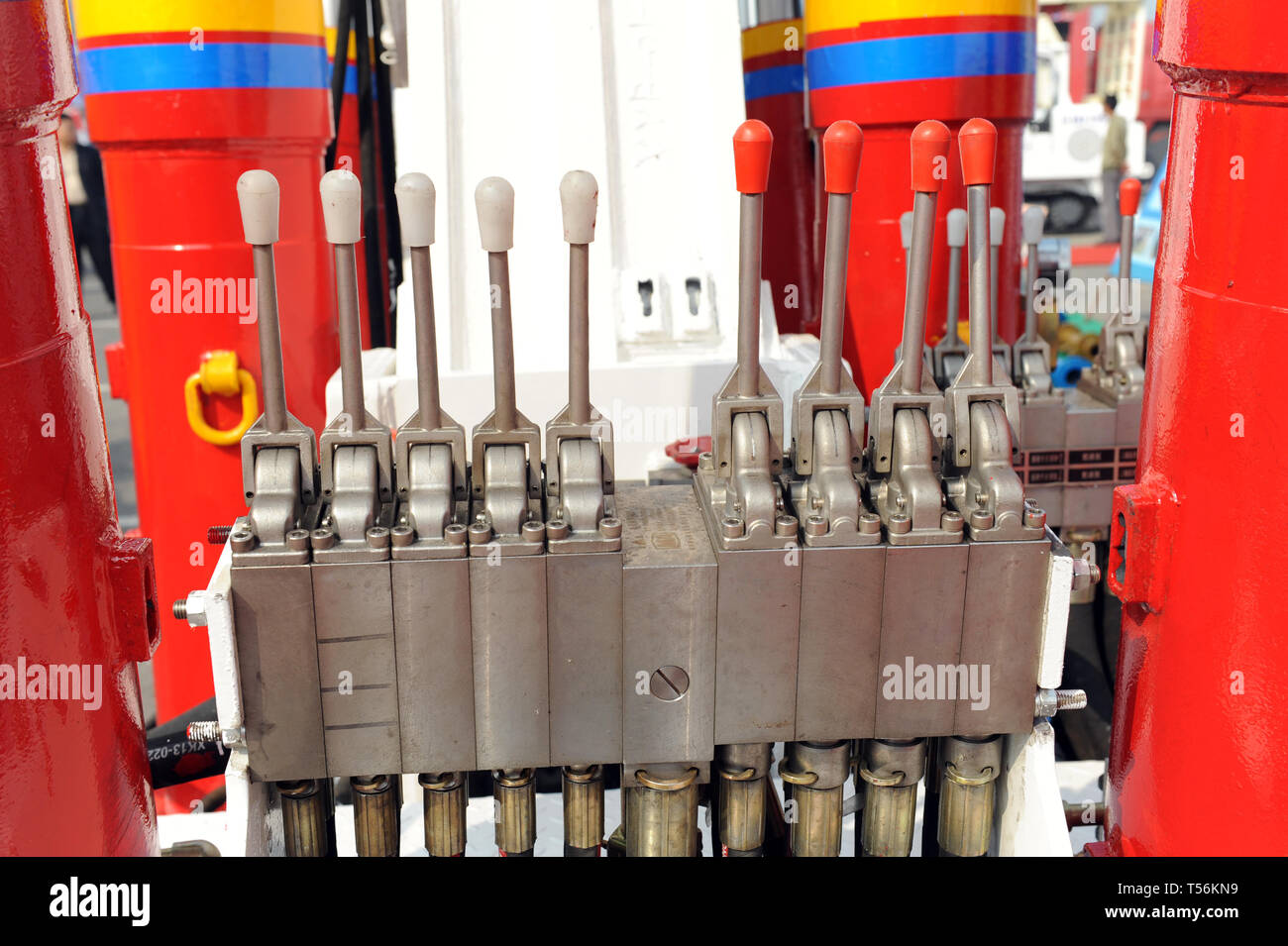 Hydraulic support control lifting lever Stock Photo - Alamy