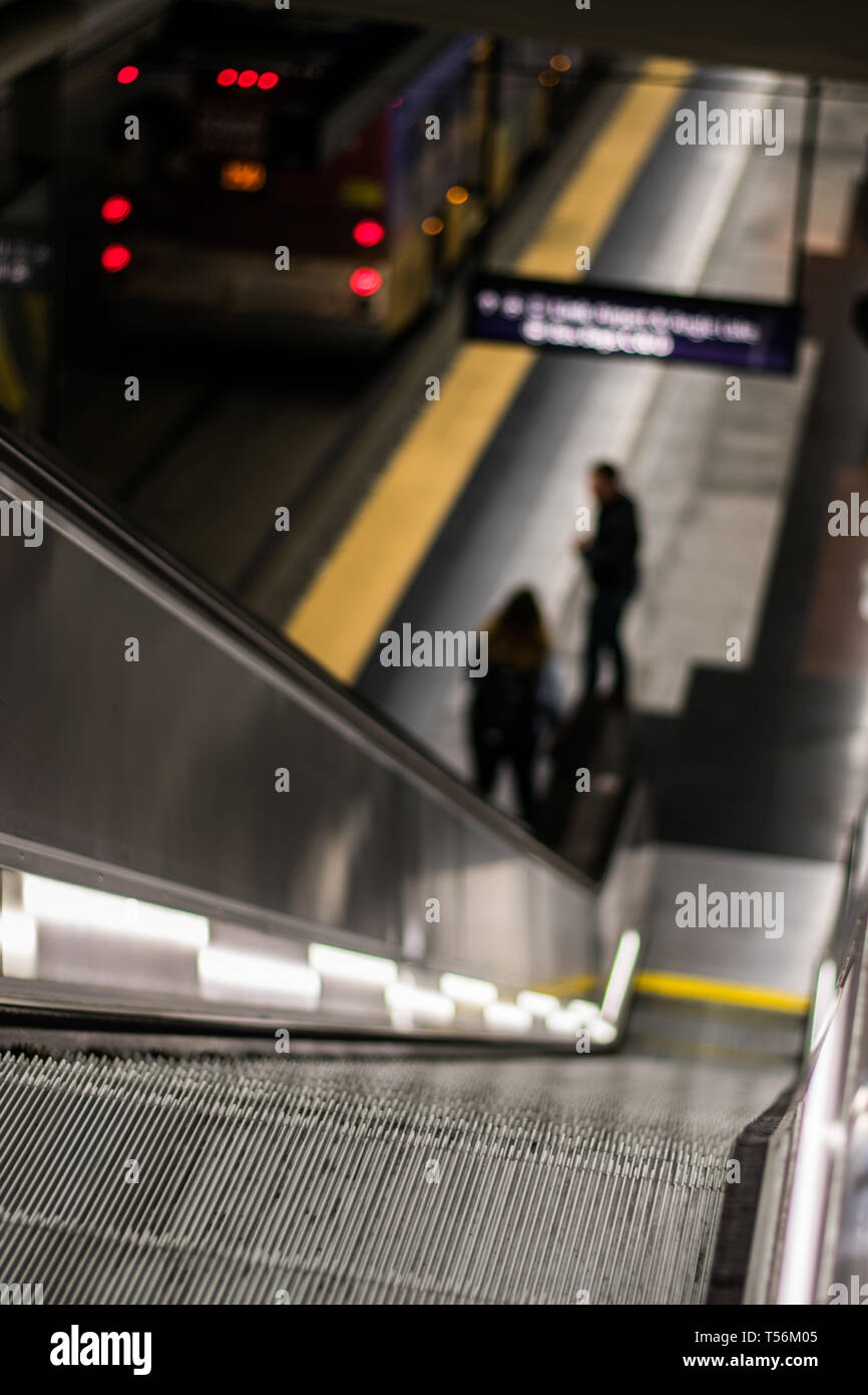 Silver escalator to underground bus station in metropolitan city Stock ...