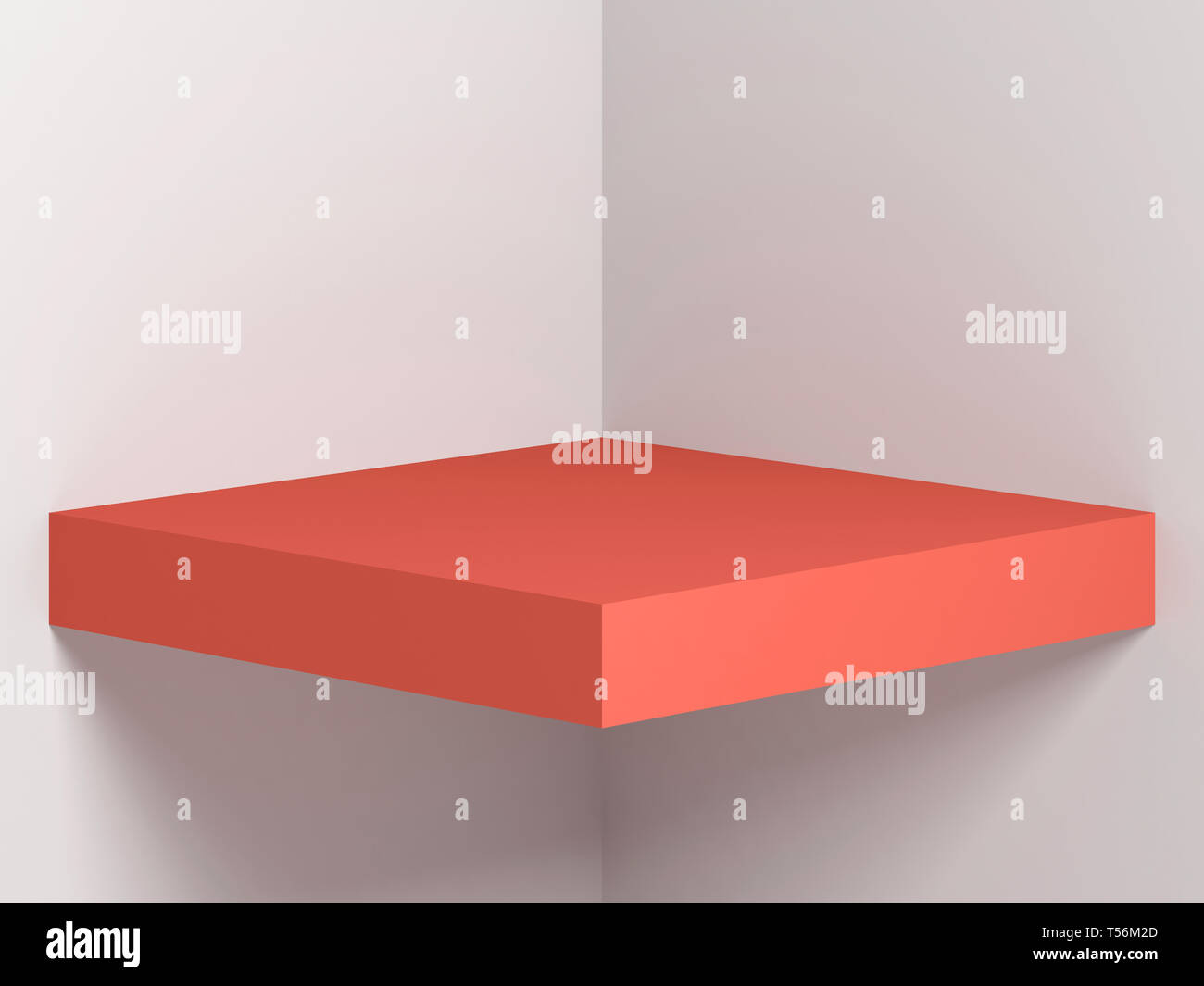 Abstract digital background with red shelf in white corner, geometric ...