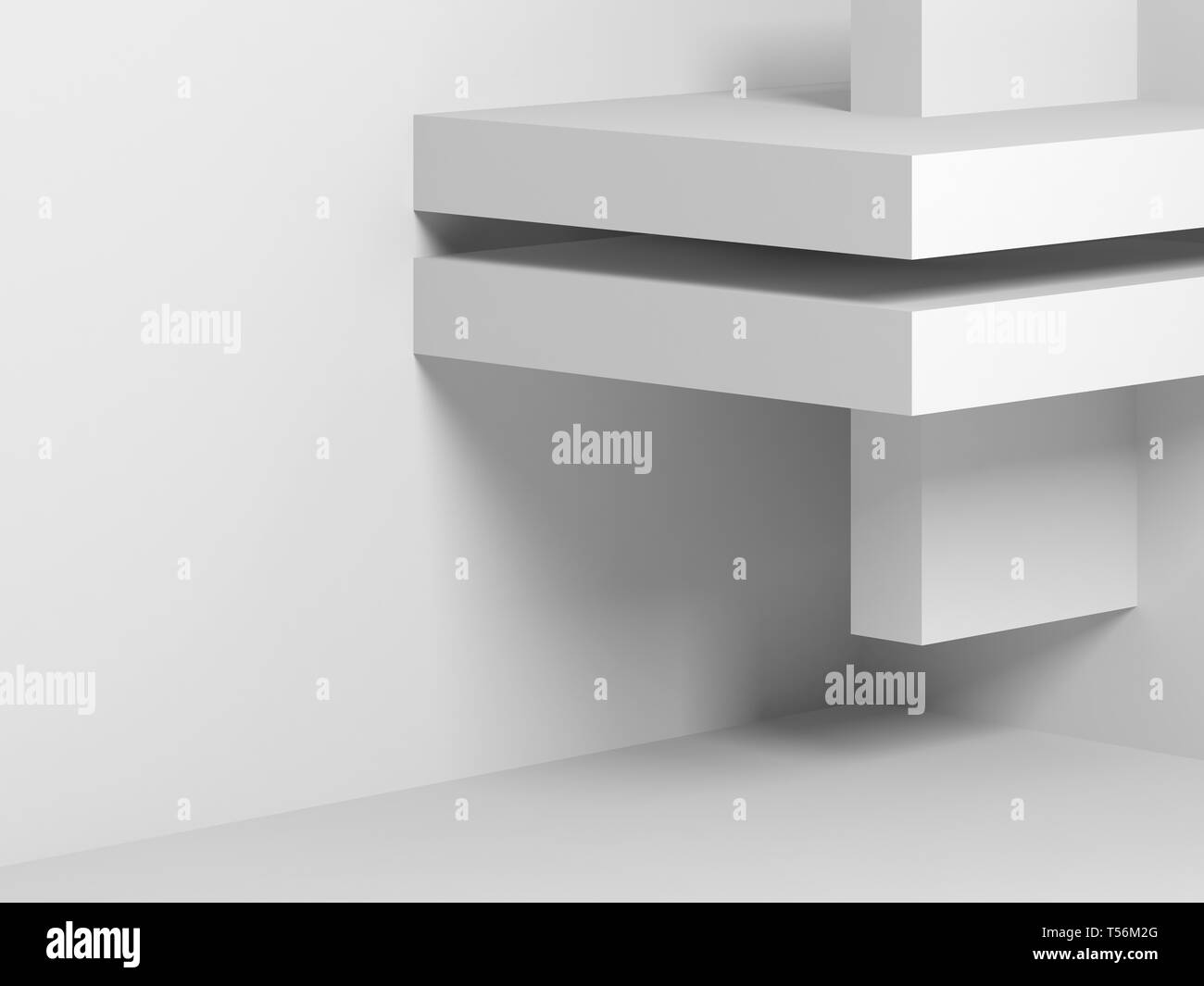 Abstract digital background white shelves installation. 3d render ...