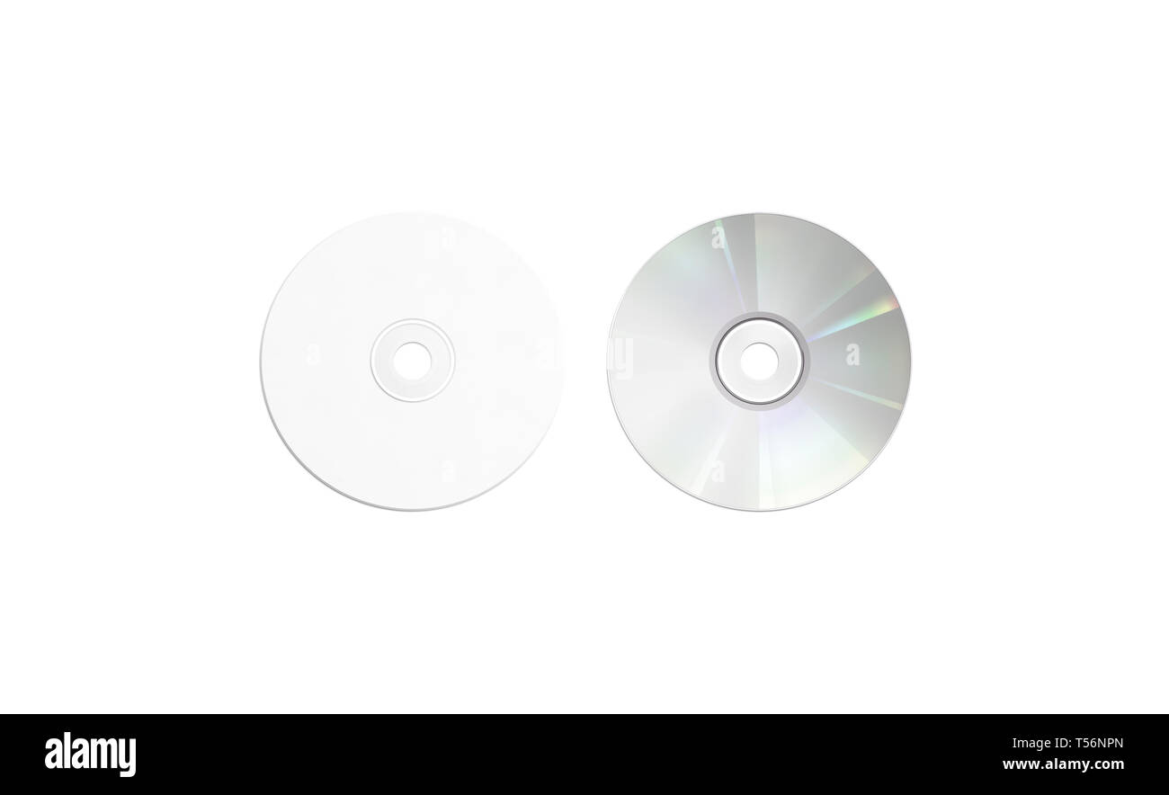 Blank white compact disk mock up, isolated, top view front and backside ...