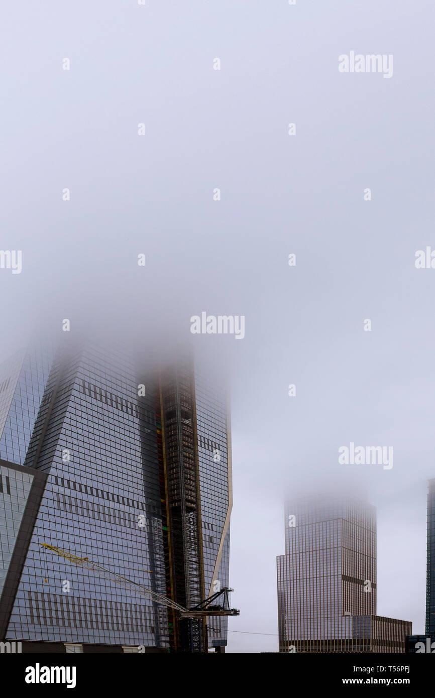 Misty cloudy foggy day residential skyscraper in Midtown Manhattan ...