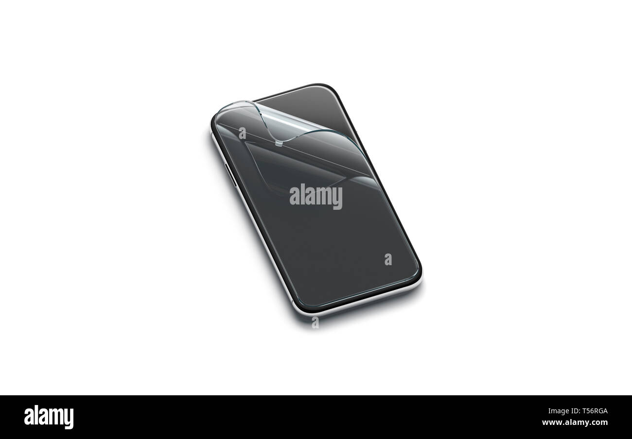 Blank curved transparent protection film on phone screen mock up ...