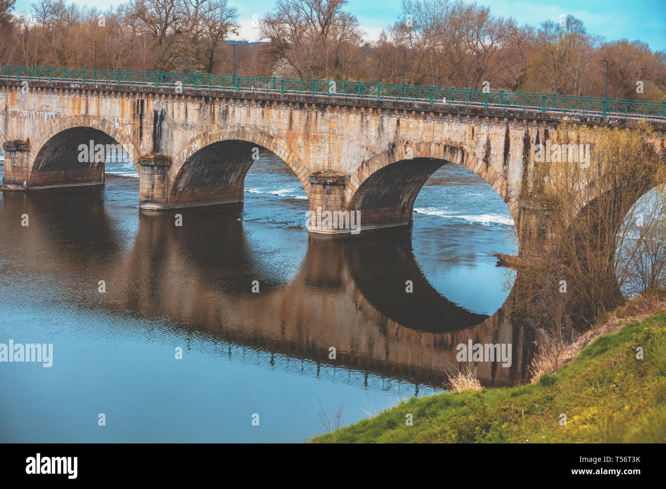 Pont aqueduct. Boat canal bridge over Laura river in early spring ...