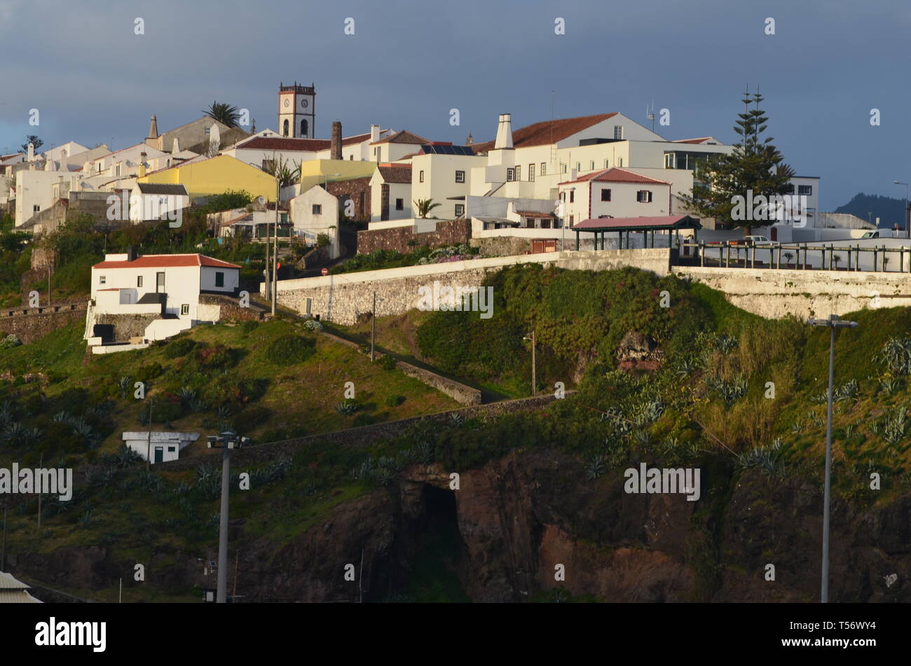 Yachts moored at the marina of Vila do Porto, administrative centre of ...