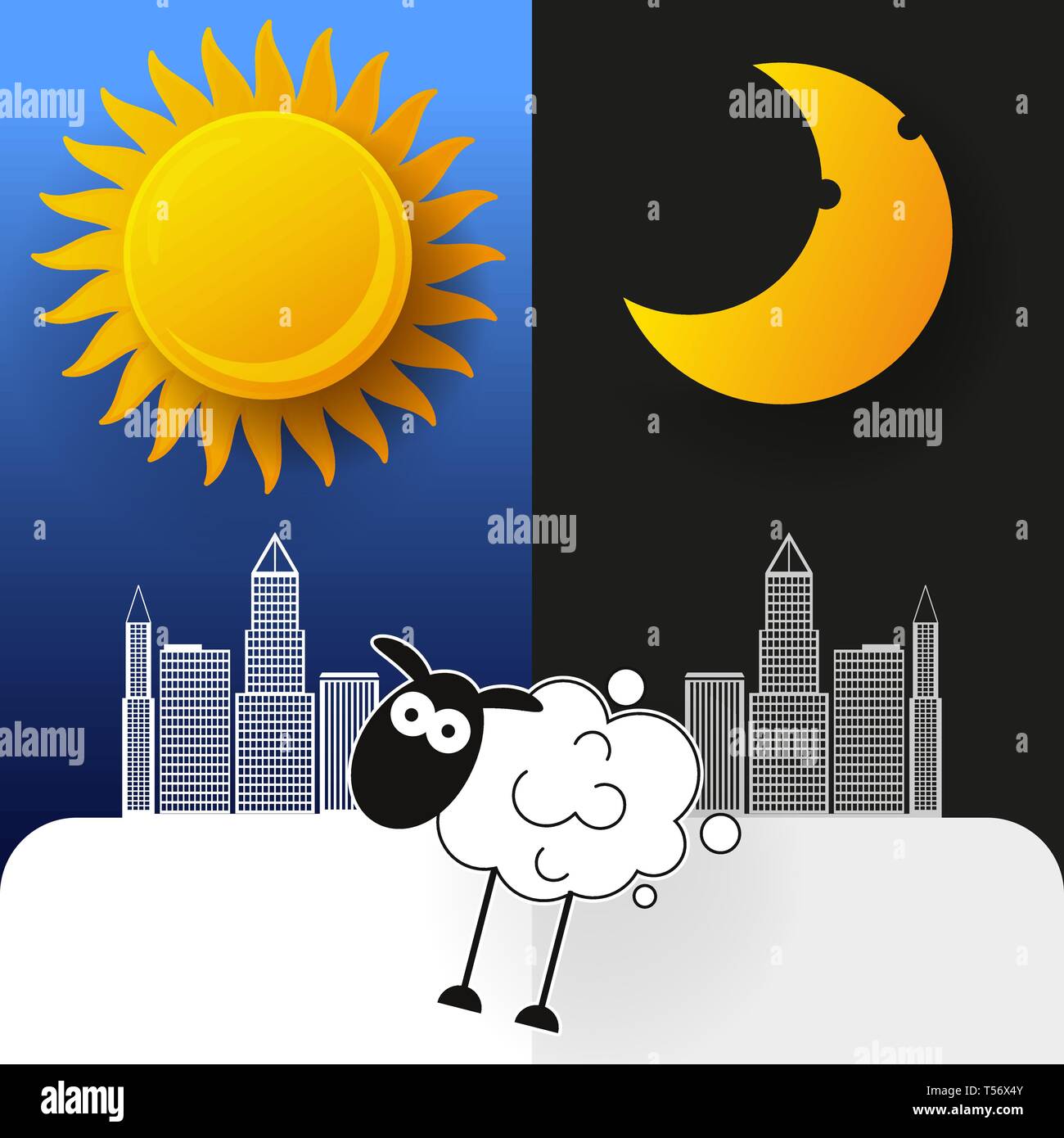 Sun, Moon And Stars. Day And Night Vector Banners Isolated Stock Vector ...