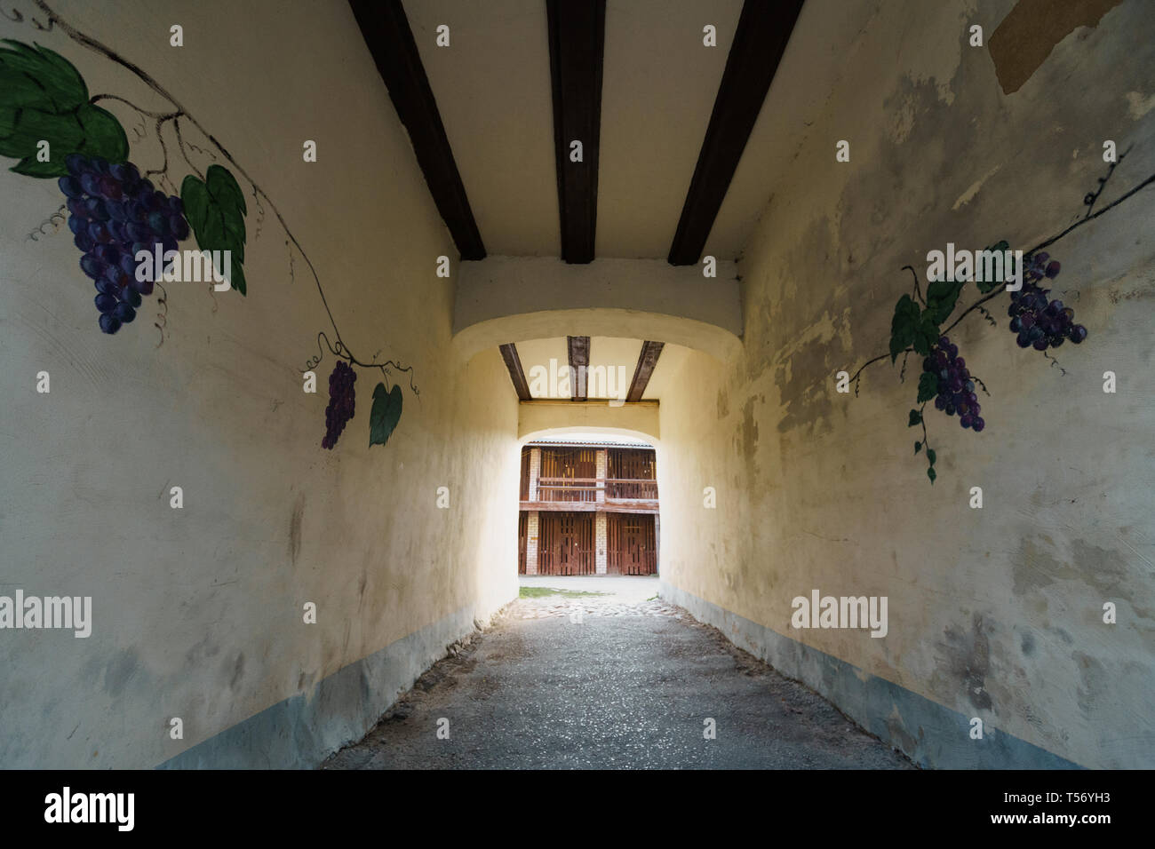 Walk tunnel for pedestrians with an exit to warehouses Stock Photo - Alamy