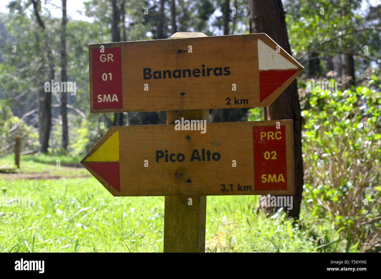 Signs for the Santa Maria short- and long distance walking trail Stock ...