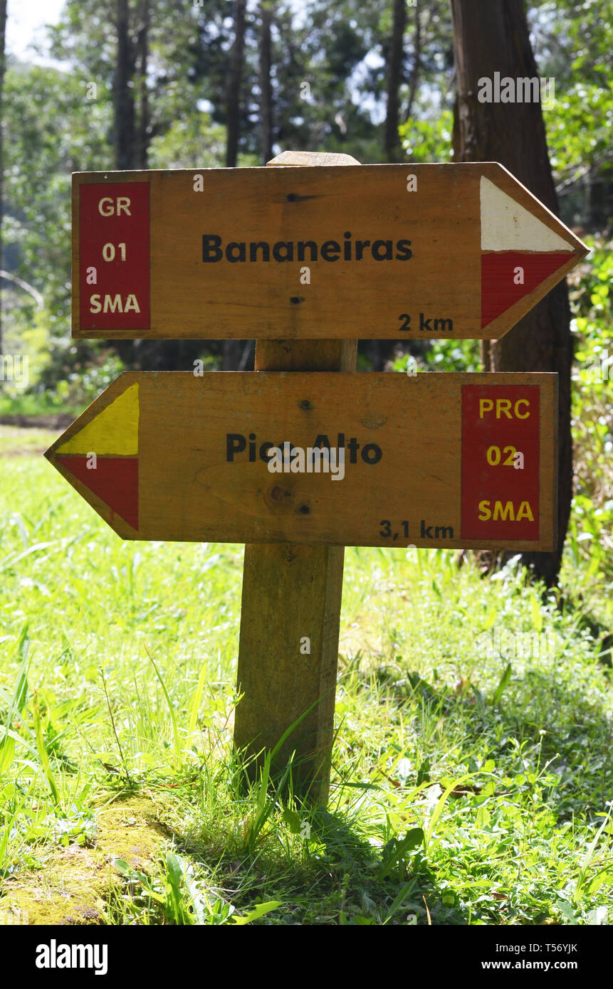 Signs for the Santa Maria short- and long distance walking trail Stock ...