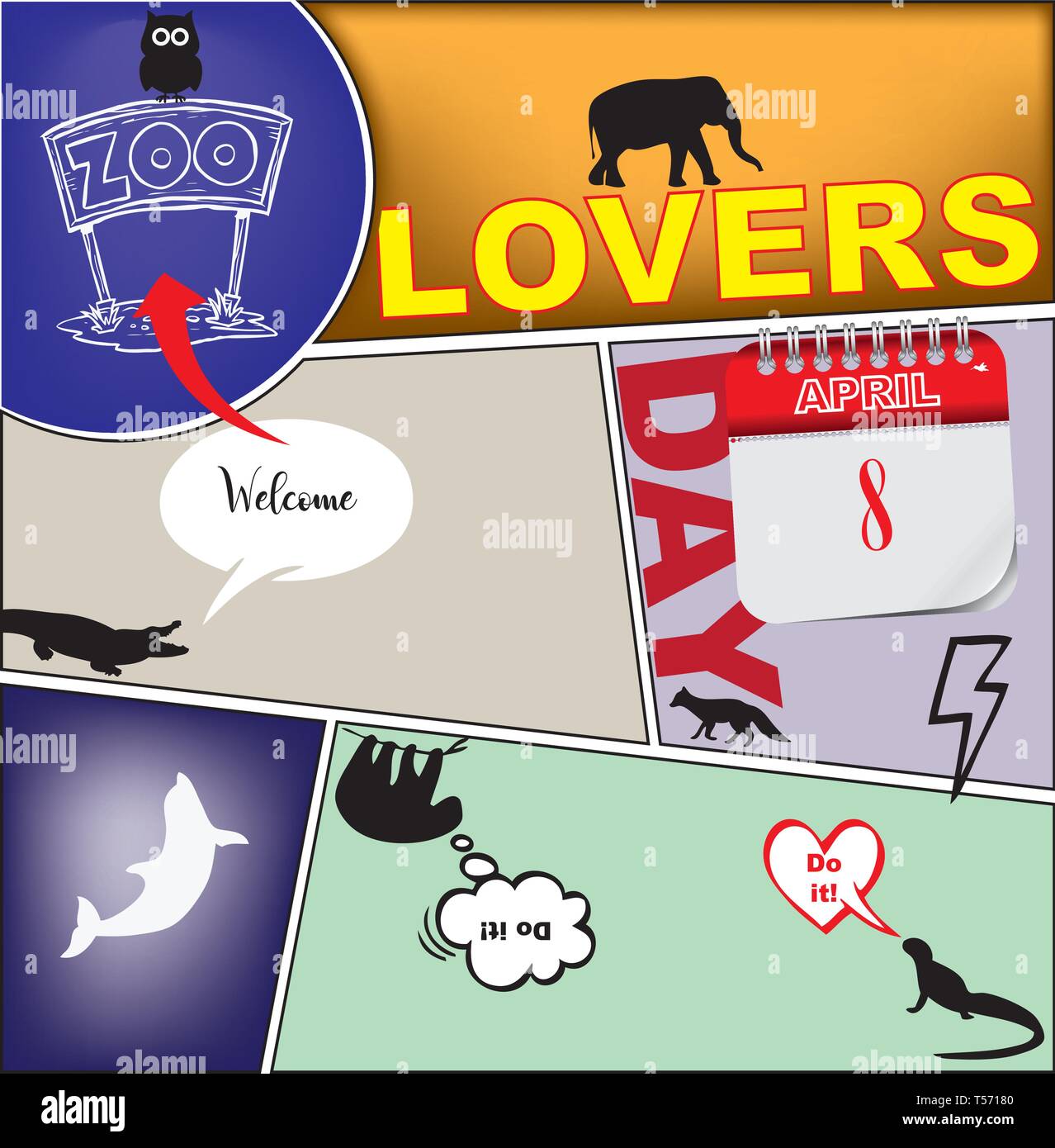 Collage to the world day of zoos. Comics Zoo Lovers Day Stock Vector ...