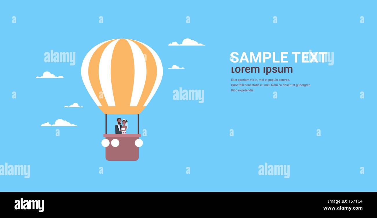 just married bridegroom and bride flying in air balloon romantic ...